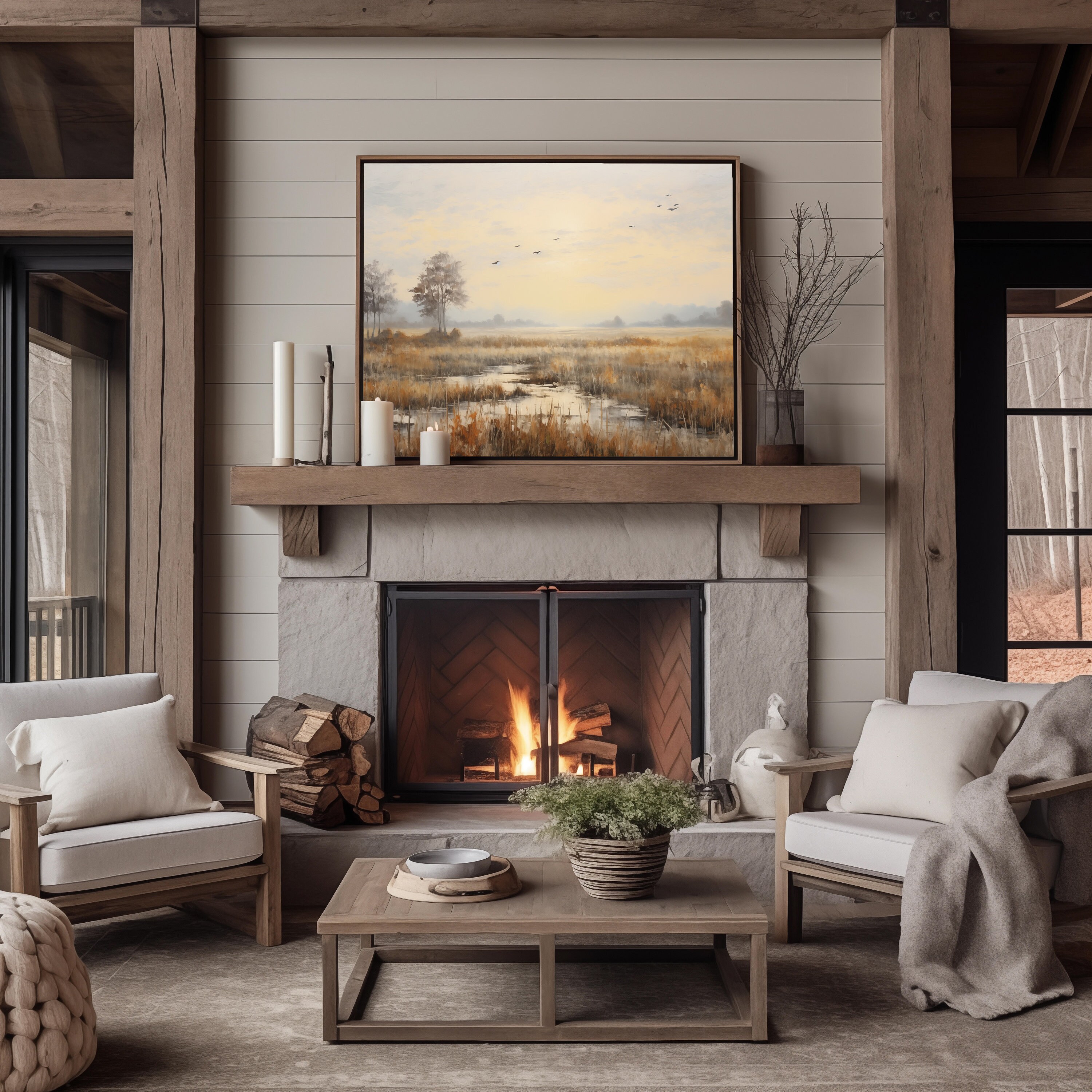 Printable Misty Bog Scene | Duck Hunting | Landscape Oil Painting ...