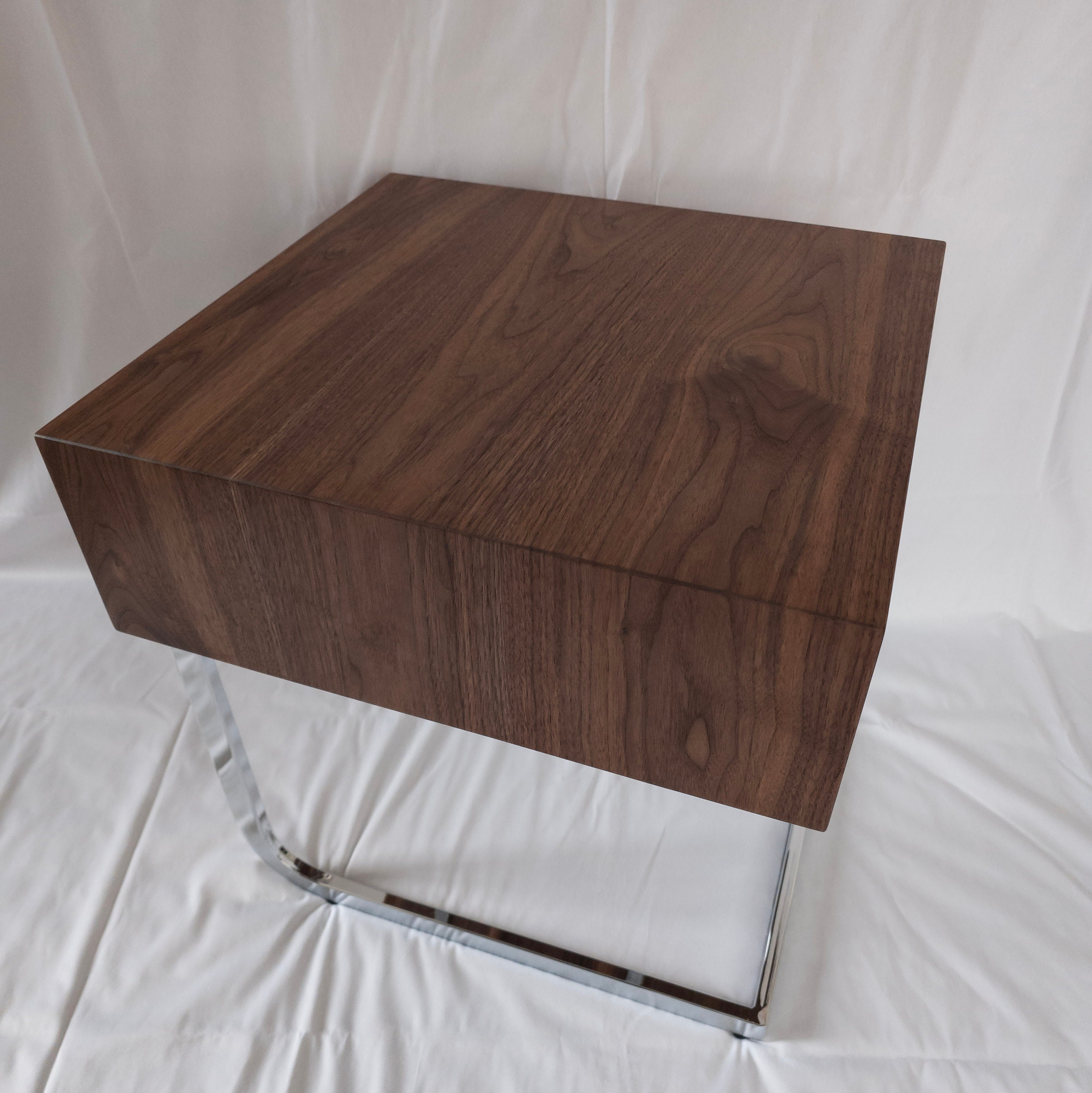 Custom Solid Black Walnut Side Table With Chromed Steel Base Accent ...