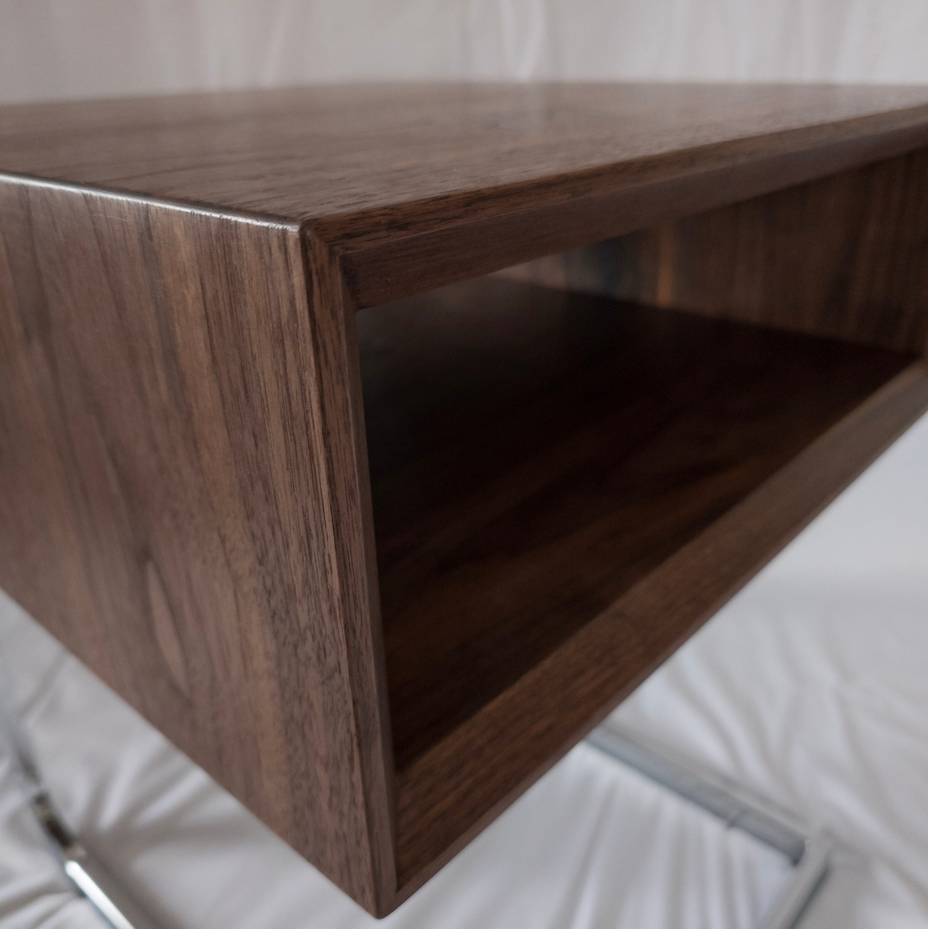 Custom Solid Black Walnut Side Table With Chromed Steel Base Accent ...