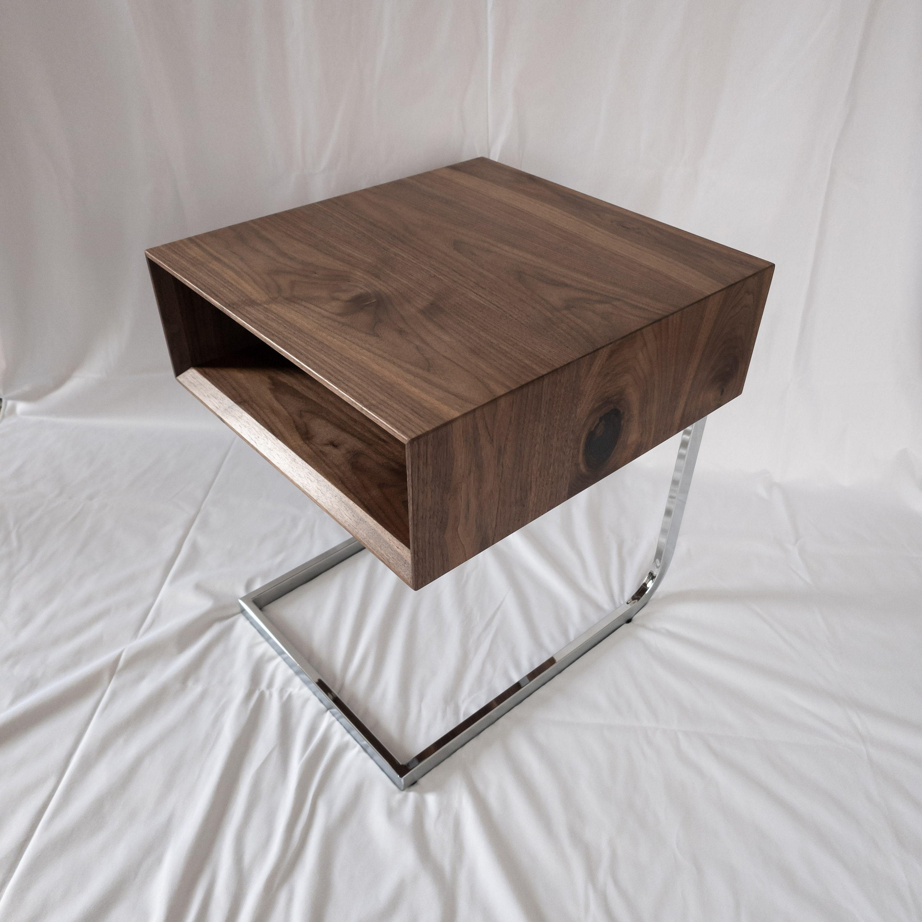Custom Solid Black Walnut Side Table With Chromed Steel Base Accent ...