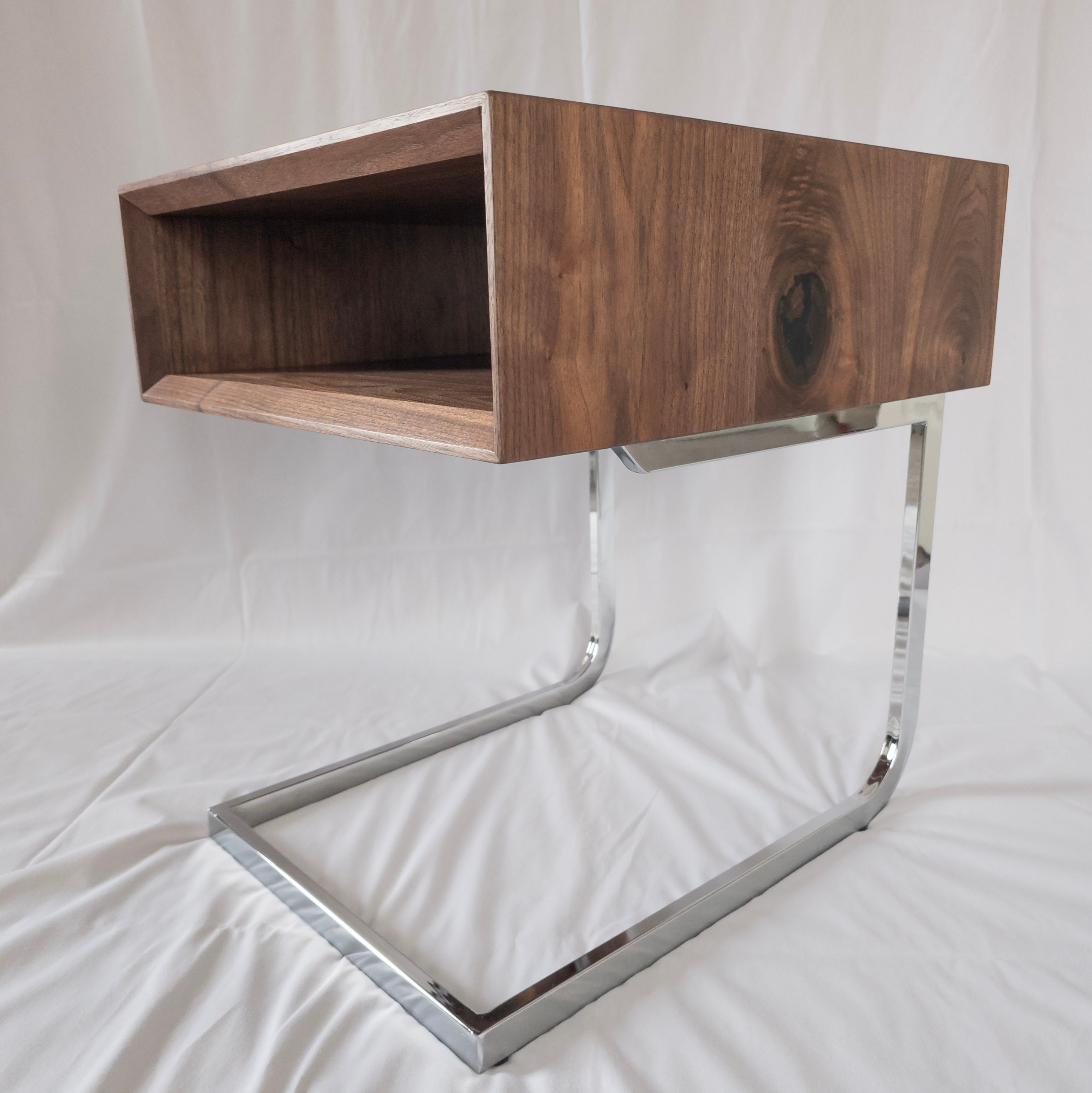 Custom Solid Black Walnut Side Table With Chromed Steel Base Accent ...
