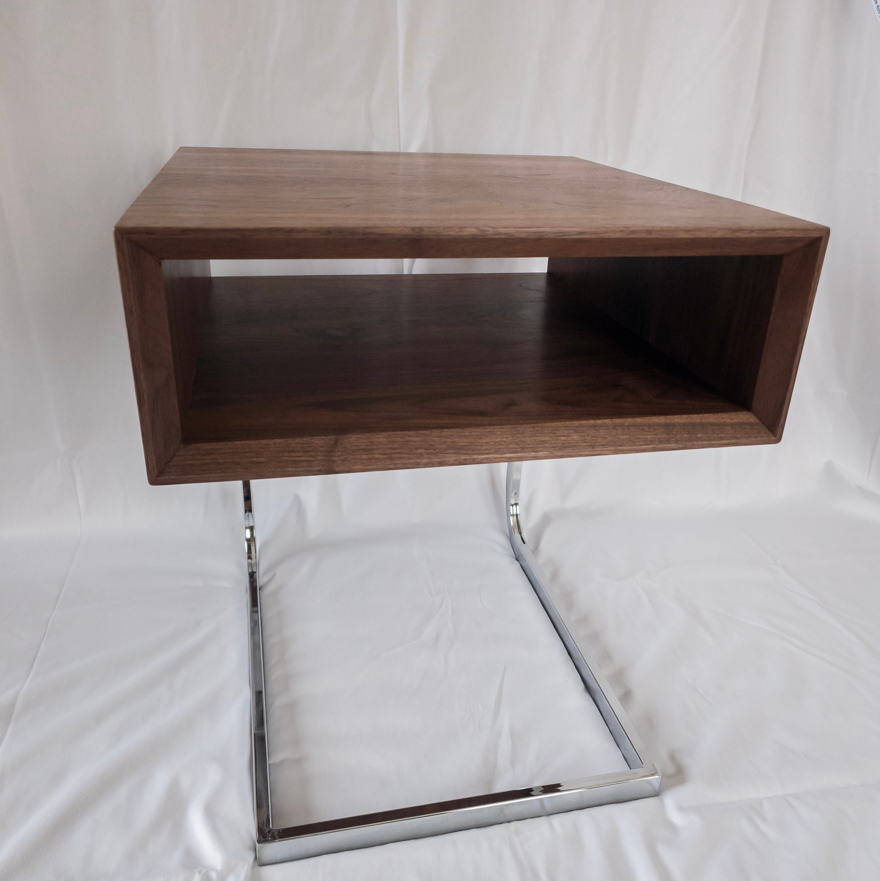 Custom Solid Black Walnut Side Table With Chromed Steel Base Accent ...