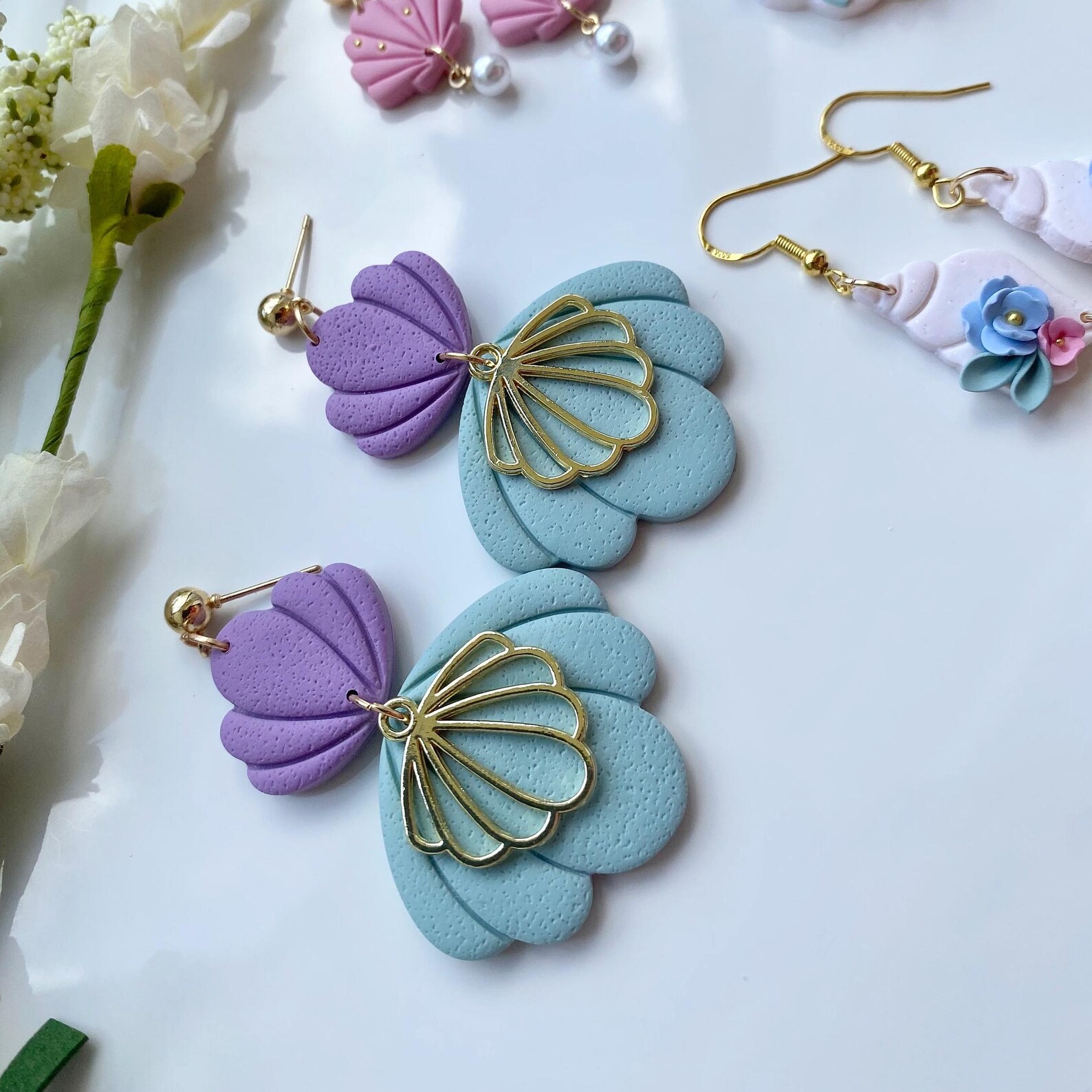 Polymer Clay Earrings- Seashell Earrings - Coastal Earrings - Etsy