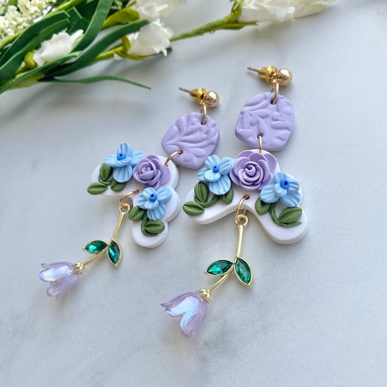 Polymer Clay Earrings Floral Drop Earrings - Etsy