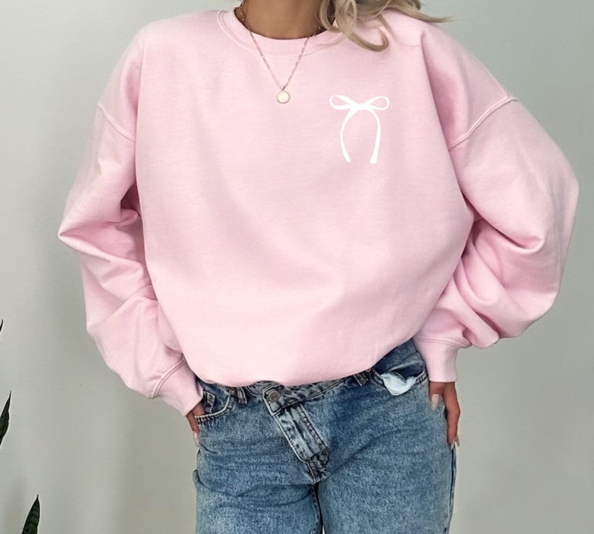 Bow Coquette Sweatshirt, Bow Minimalist Crewneck, Ribbon Sweatshirt, Aesthetic Trendy Pink Bow ...