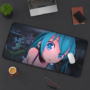 Hatsune Miku Fanart Inspired Mouse Pad Desk Mat, Gamer Gift Idea, Fun Girl Desk Mat and Playmat ...