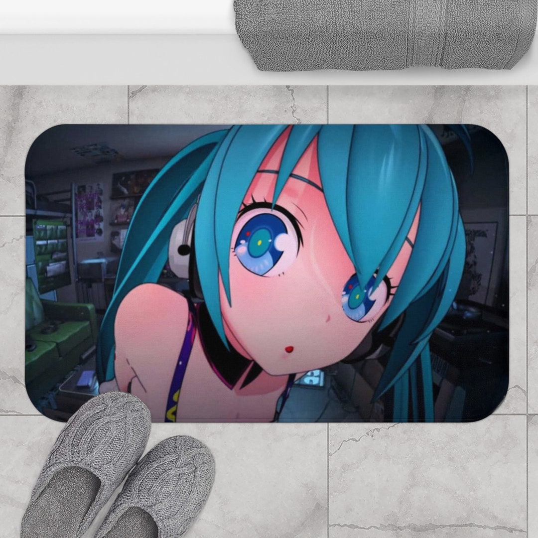 Cute Anime Girl Bath Floor Mat. Funny Bathroom and Washroom Gift Home ...