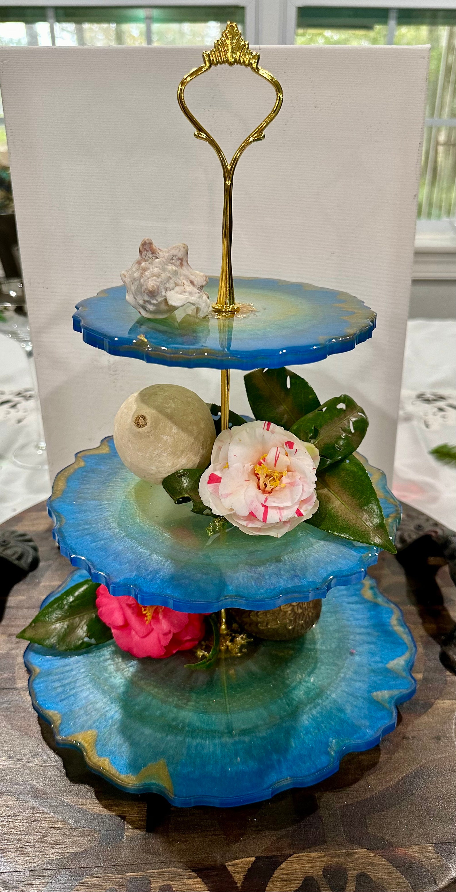 Cupcake Cake or Cookie Three-tiered Stand Aqua Blue and Gold. - Etsy