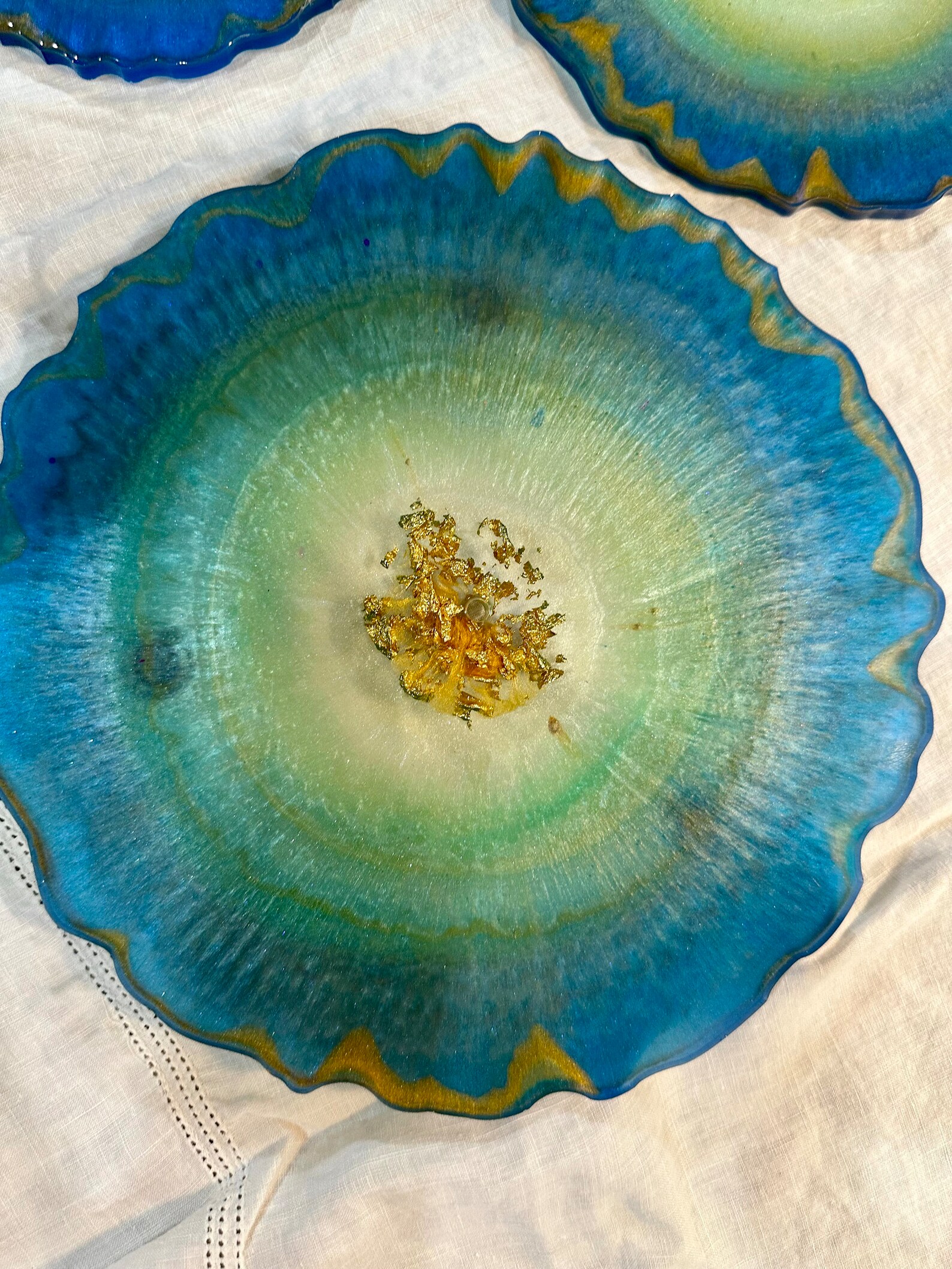 Cupcake Cake or Cookie Three-tiered Stand Aqua Blue and Gold. - Etsy