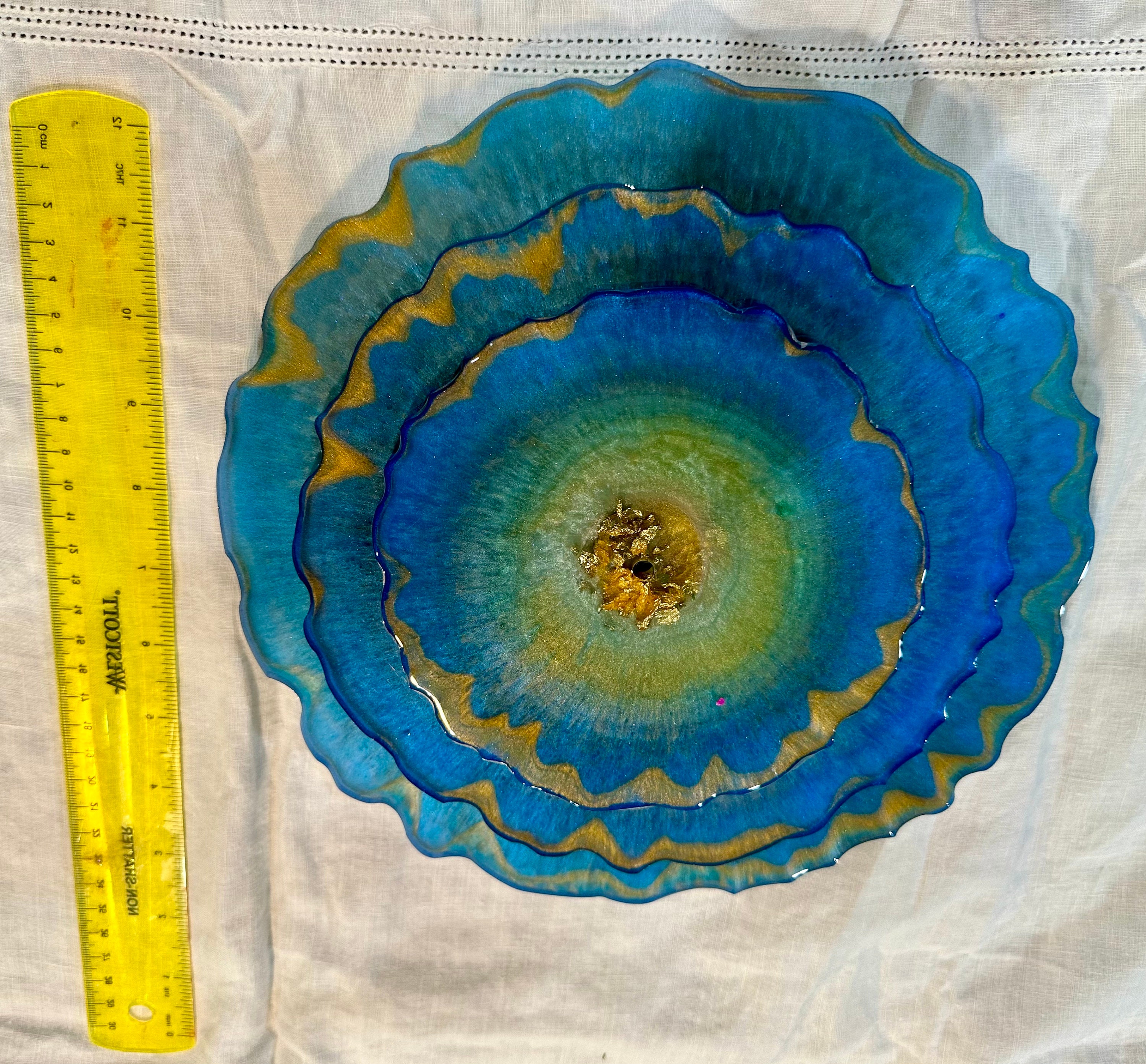 Cupcake Cake or Cookie Three-tiered Stand Aqua Blue and Gold. - Etsy