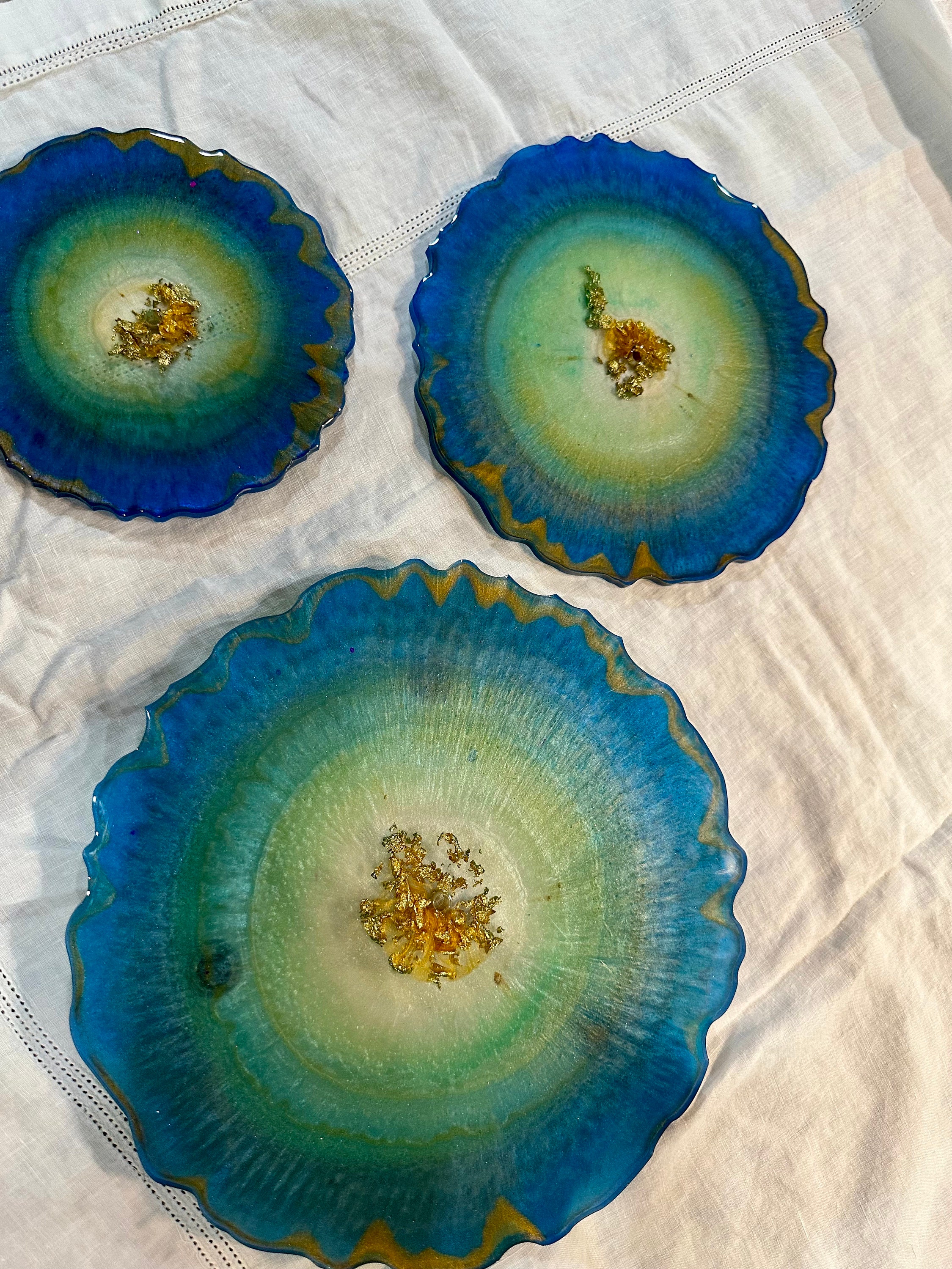 Cupcake Cake or Cookie Three-tiered Stand Aqua Blue and Gold. - Etsy