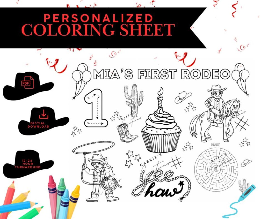 Cowboy | Rodeo Personalized Coloring Sheet - Etsy