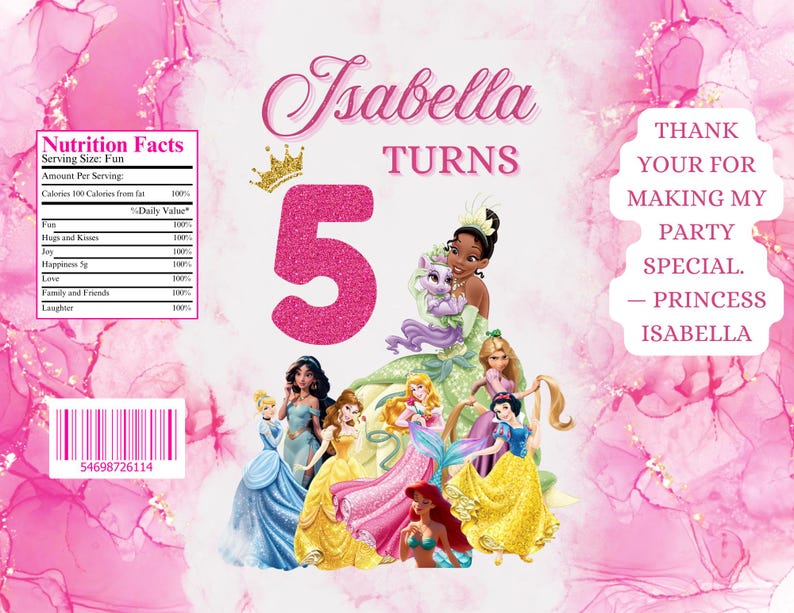 Disney Princess Printable Chip Bag - Etsy