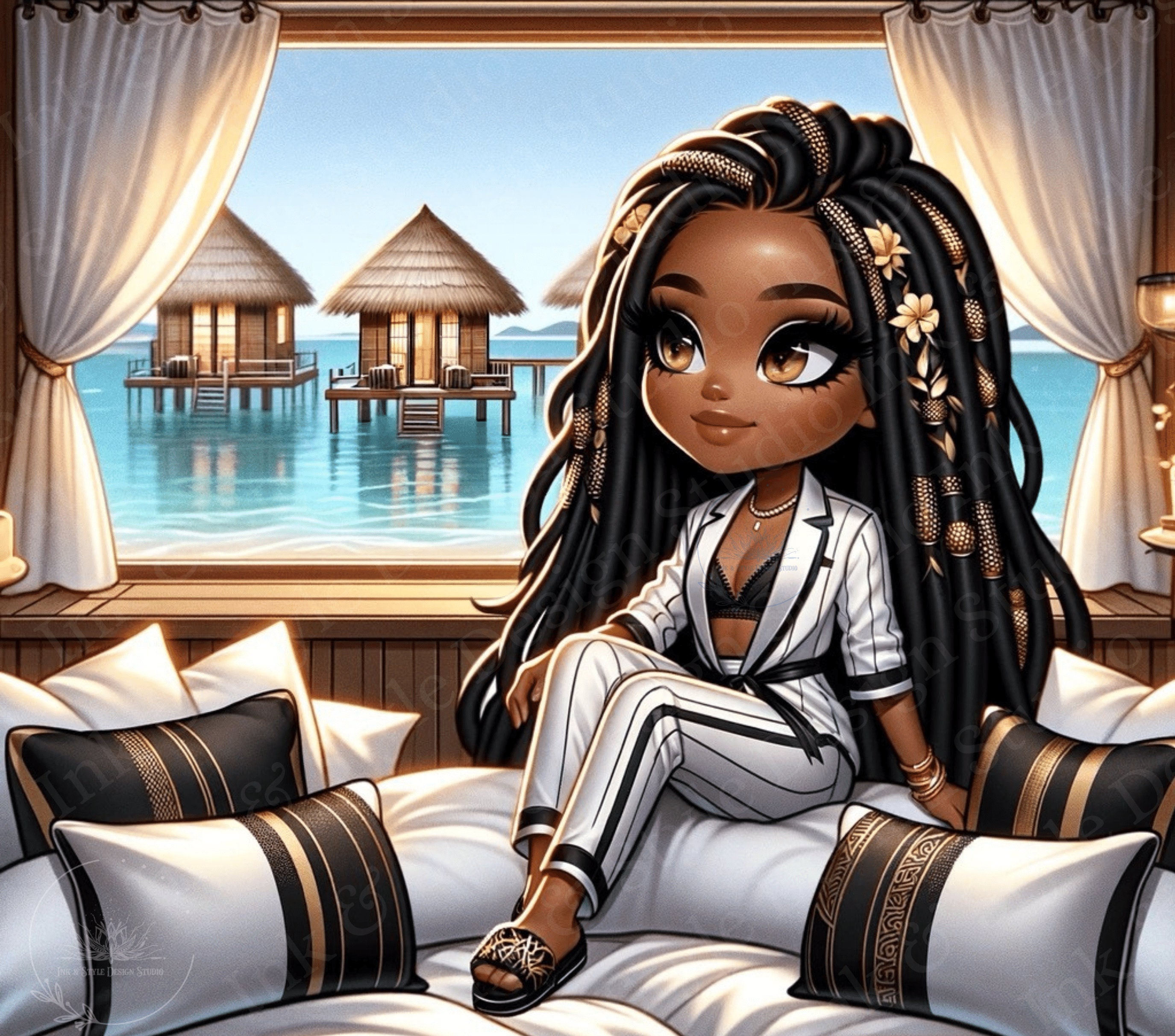 Chibi Style, African American Woman With Dreadlocks, on Vacation With ...