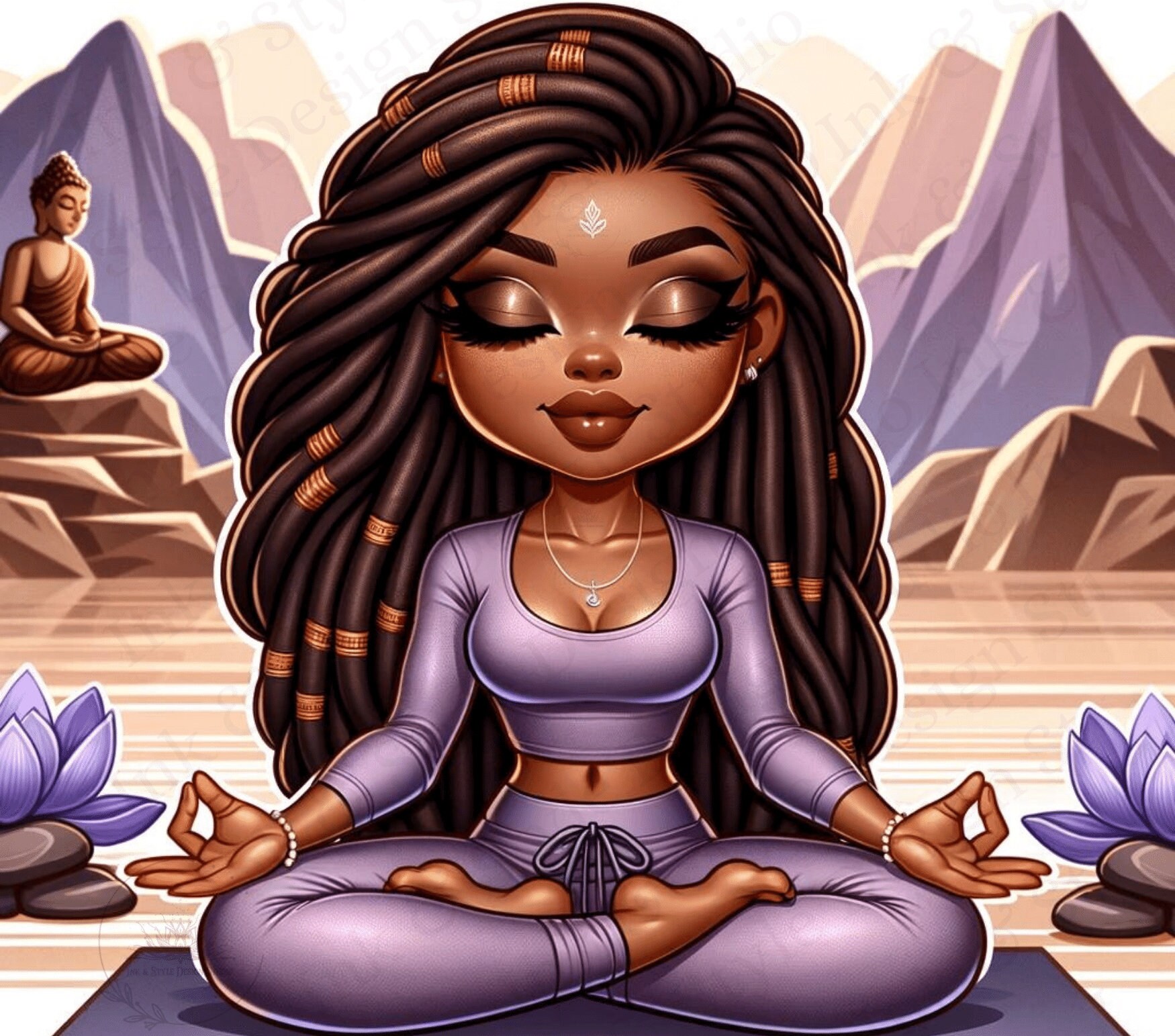 Amani Zen Lotus Meditation Girl | Yoga Chibi Tumbler Wrap | 20oz ...