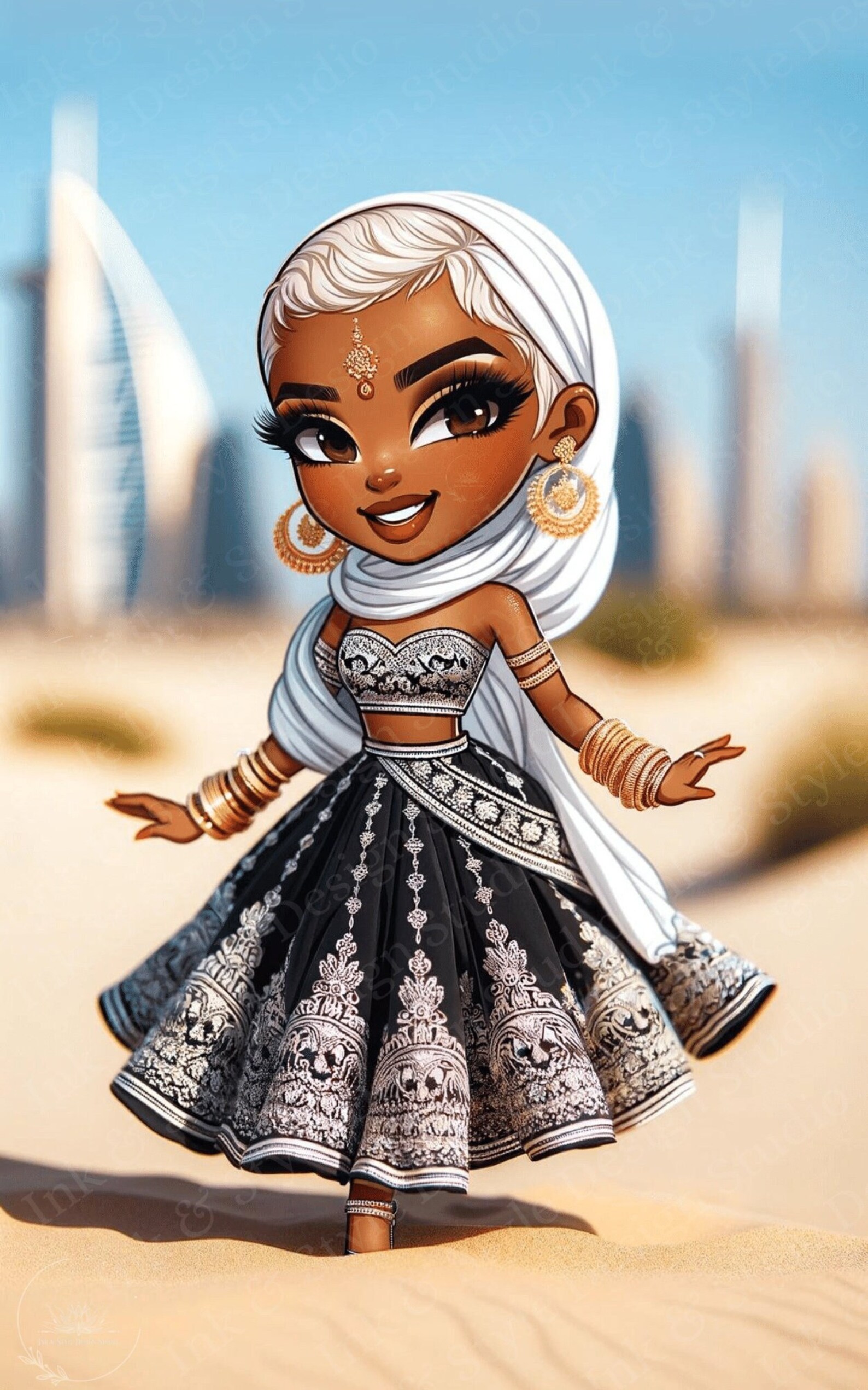 Chibi Style Woman Wearing Elegant Ghagra Choli, Cultural Beauty, Trendy ...