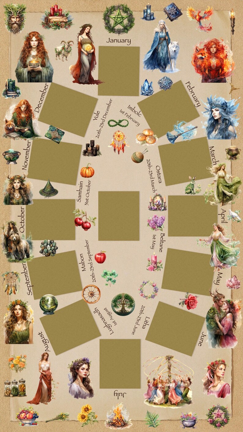 Tarot Yearly Spread Wheel of the Year Downloadable Digital Printable ...