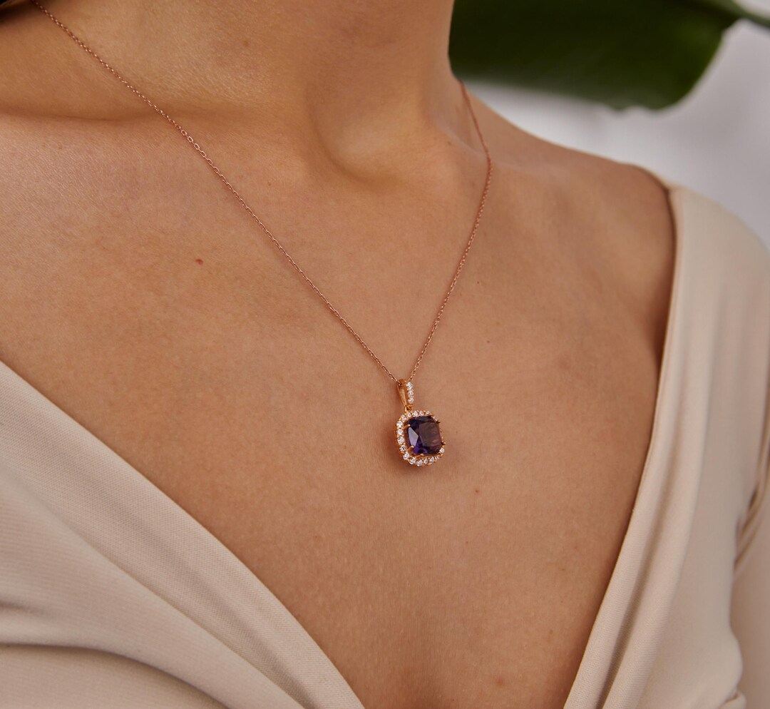 Gold Princess Necklace, 14K Gold Purple Stone Jewelry, Princess Stone ...