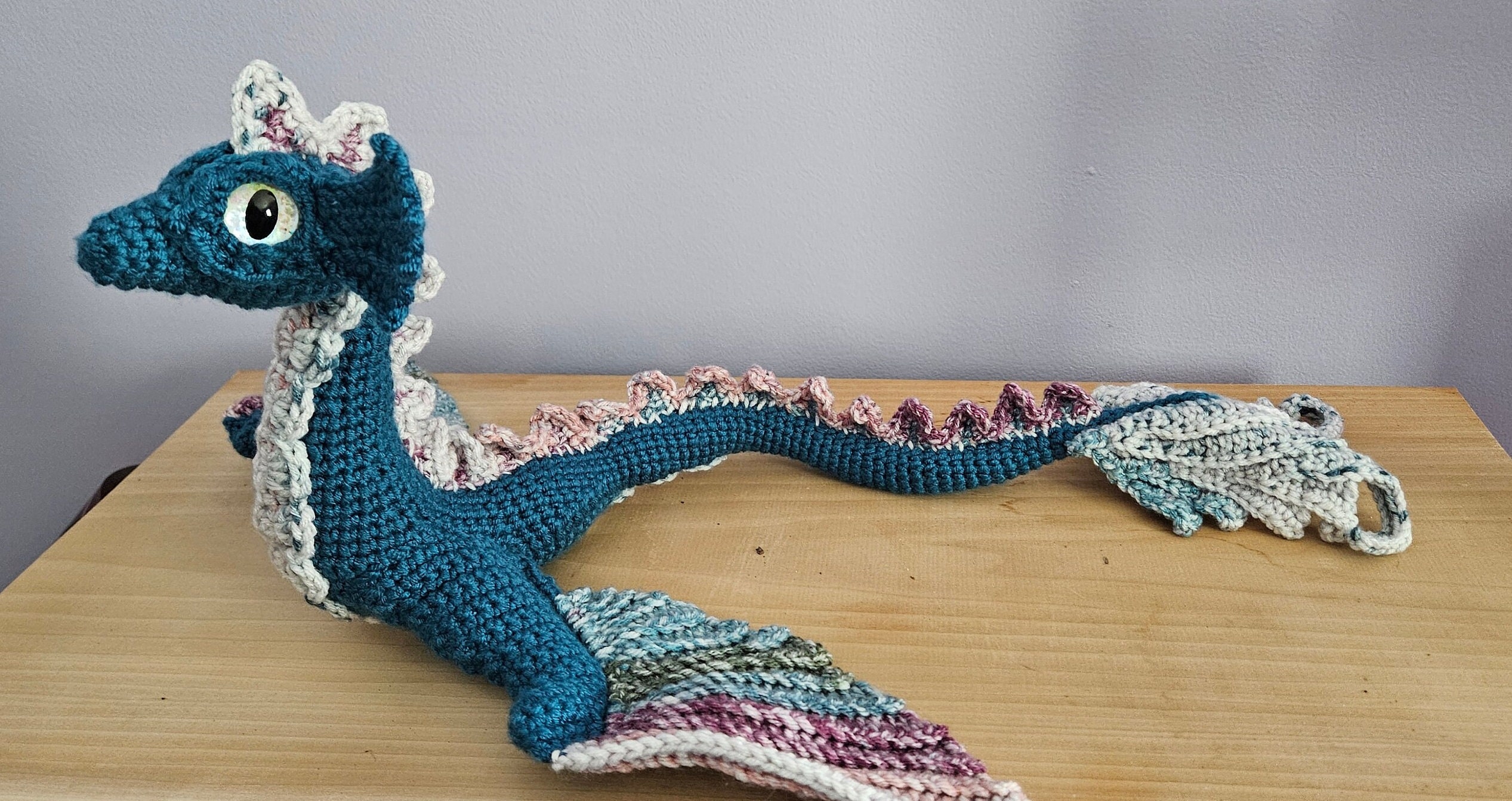 Teal and Multi-colored Crochet Amigurumi Seadragon, Crocheted Dragon ...