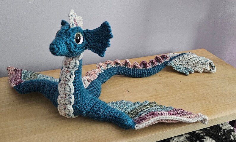 Teal and Multi-colored Crochet Amigurumi Seadragon, Crocheted Dragon ...