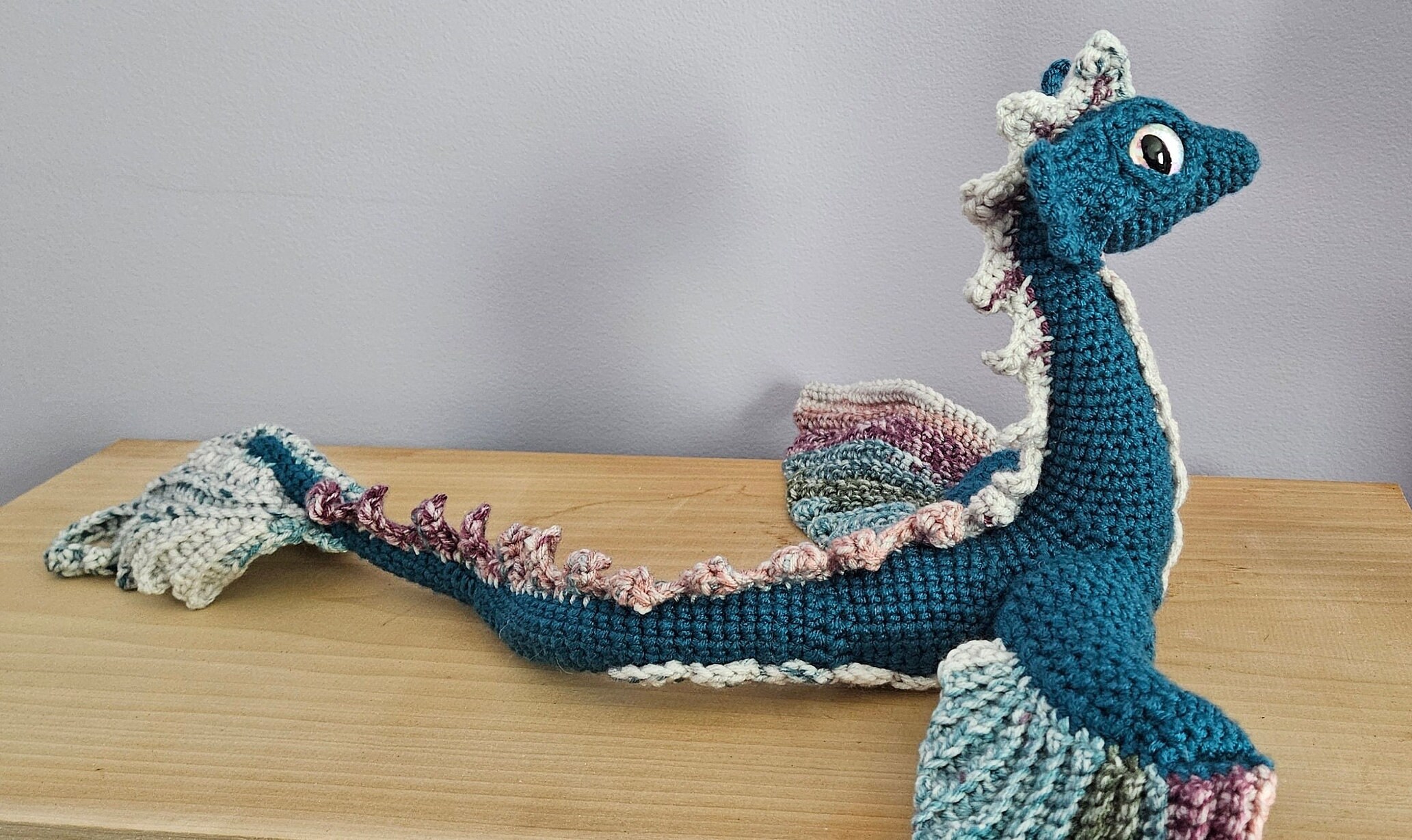 Teal and Multi-colored Crochet Amigurumi Seadragon, Crocheted Dragon ...