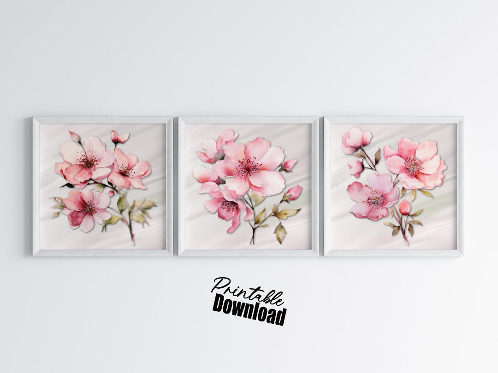 Set of 3 Cherry Blossom Printable Art, Square Art Print, Wall Decor ...