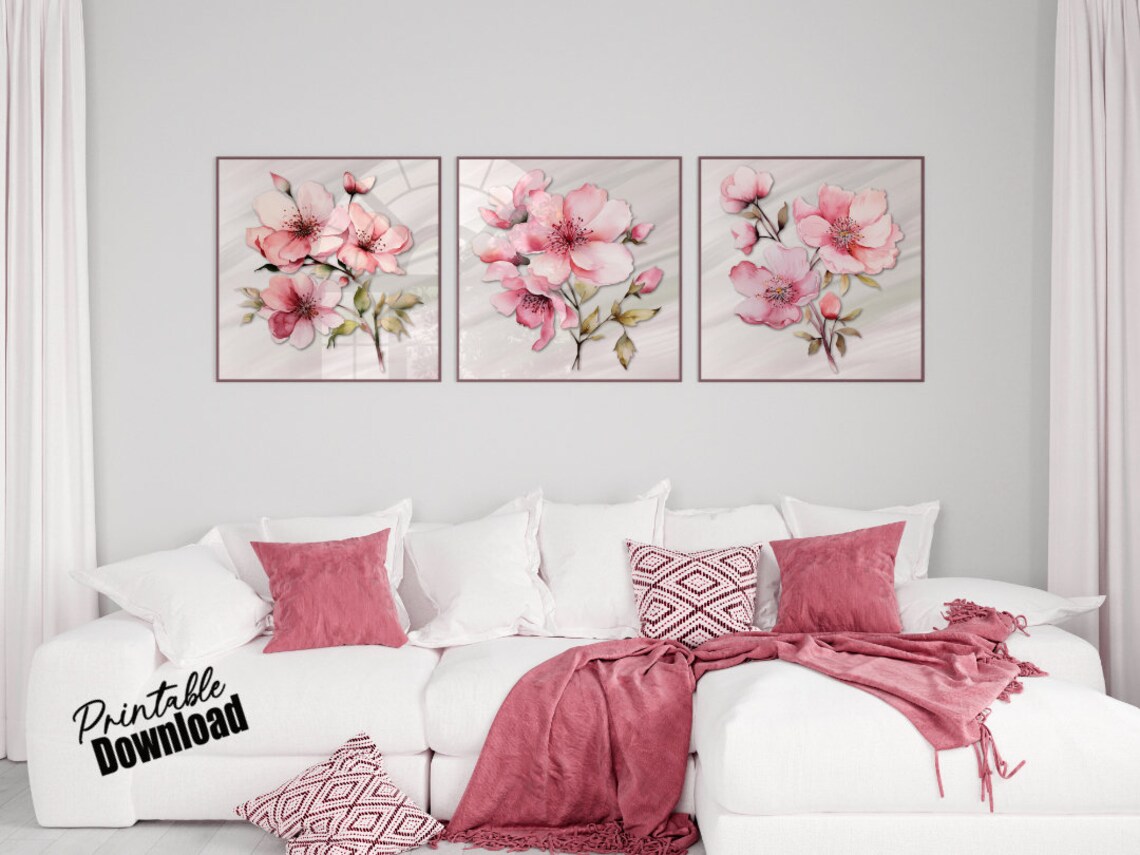 Set of 3 Cherry Blossom Printable Art, Square Art Print, Wall Decor ...
