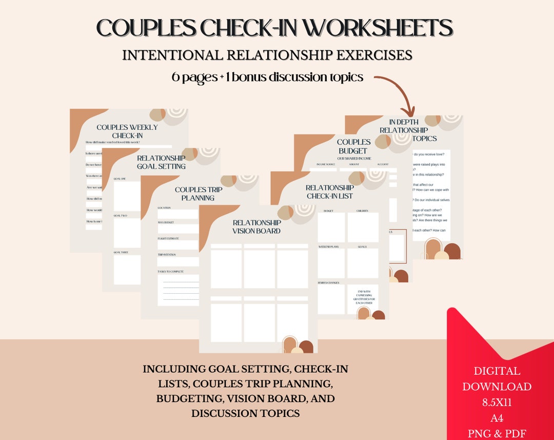 Couple Worksheets, Couple's Check-in Worksheets, Relationship Therapy ...
