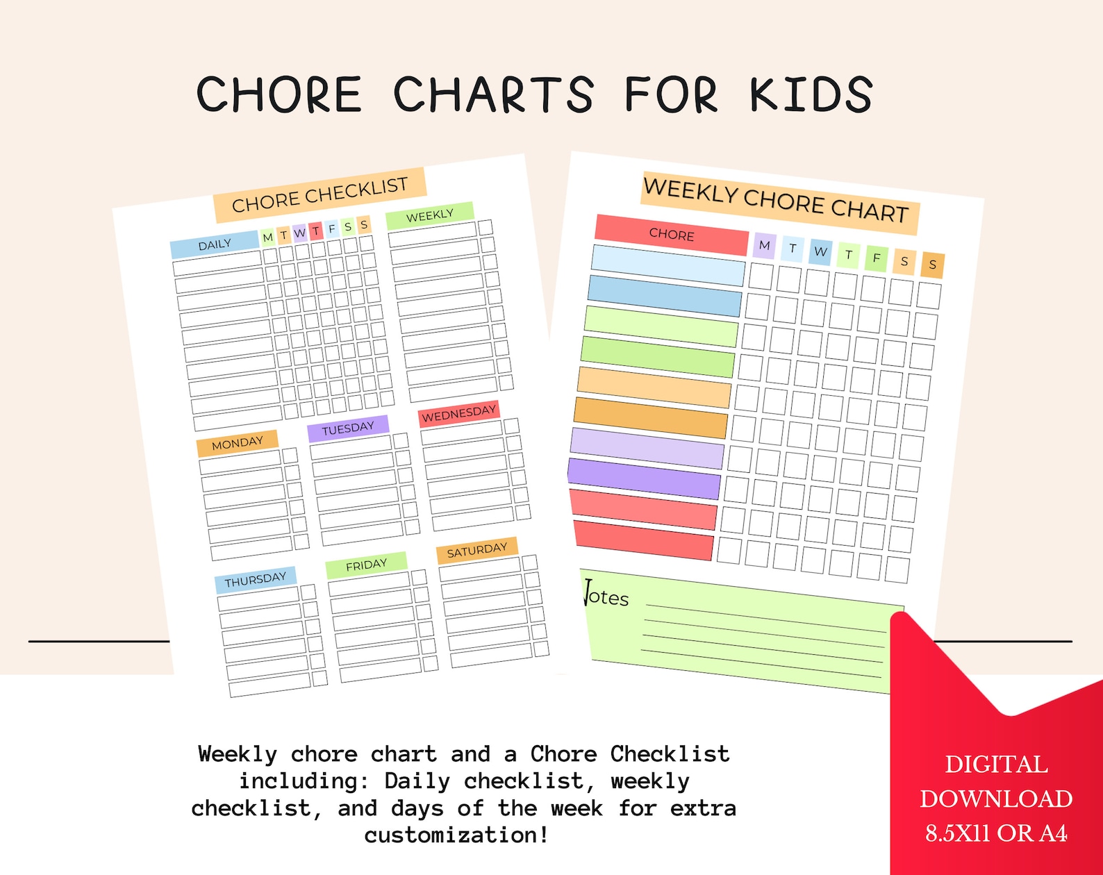 Chore Chart, Printable Editable Daily & Weekly Kids Chore ...