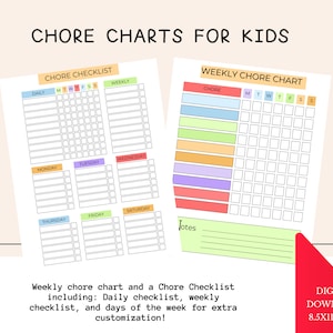 Chore Chart, Printable Editable Daily & Weekly Kids Chore ...