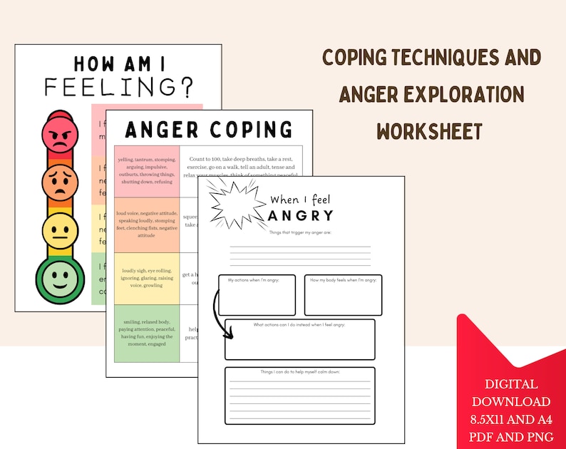 Anger Management for Kids, Anger Coping Worksheet Set, Anger Firework ...