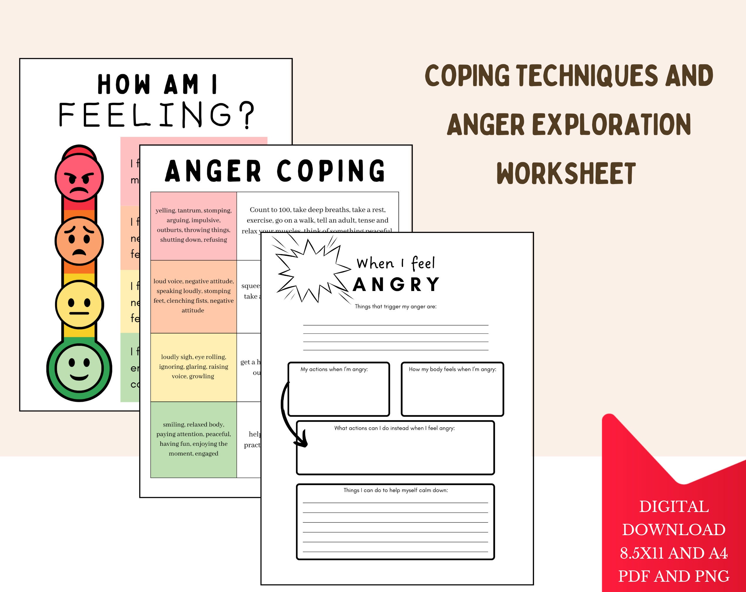 Anger Management for Kids, Anger Coping Worksheet Set, Anger Firework ...