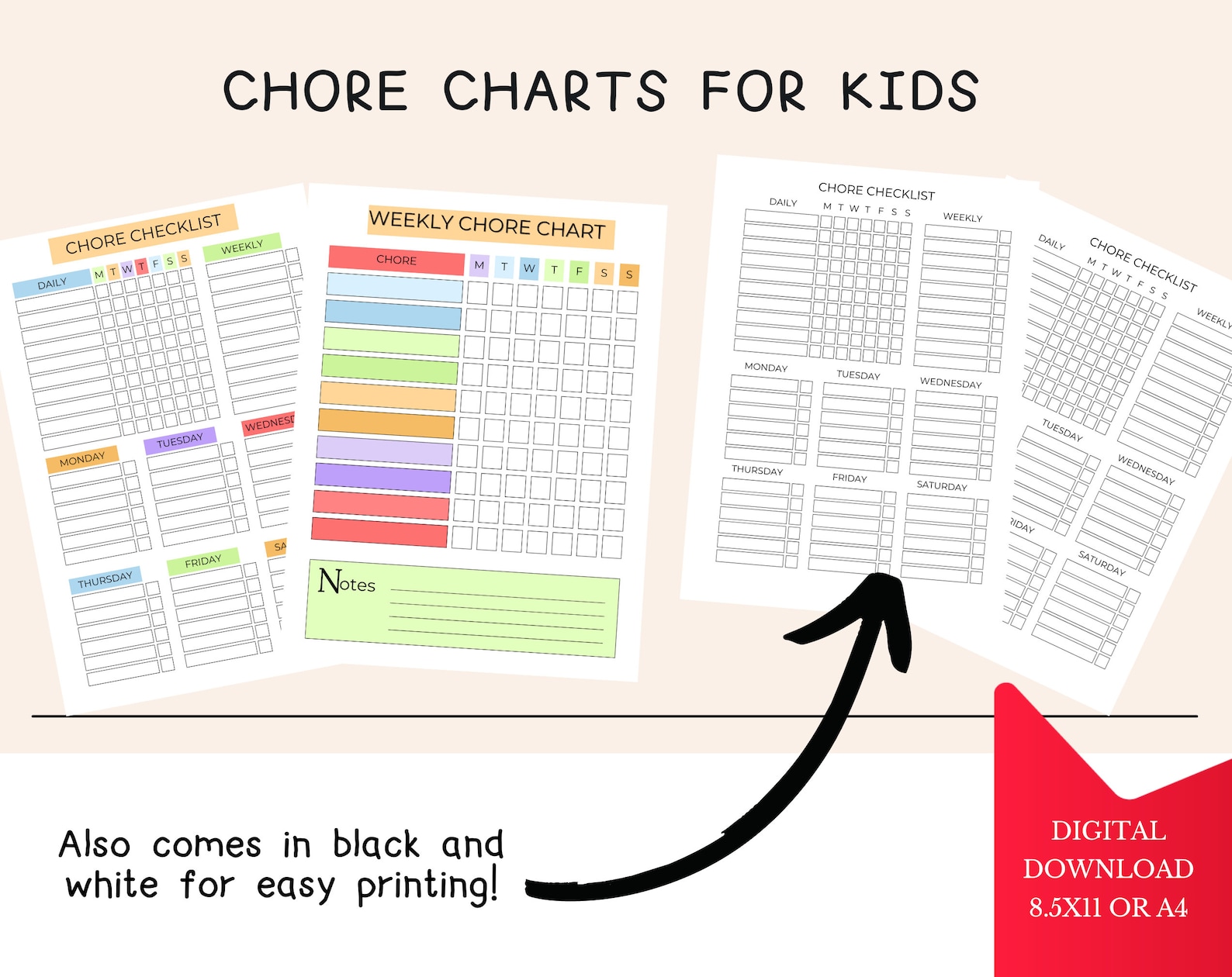 Chore Chart, Printable Editable Daily & Weekly Kids Chore ...