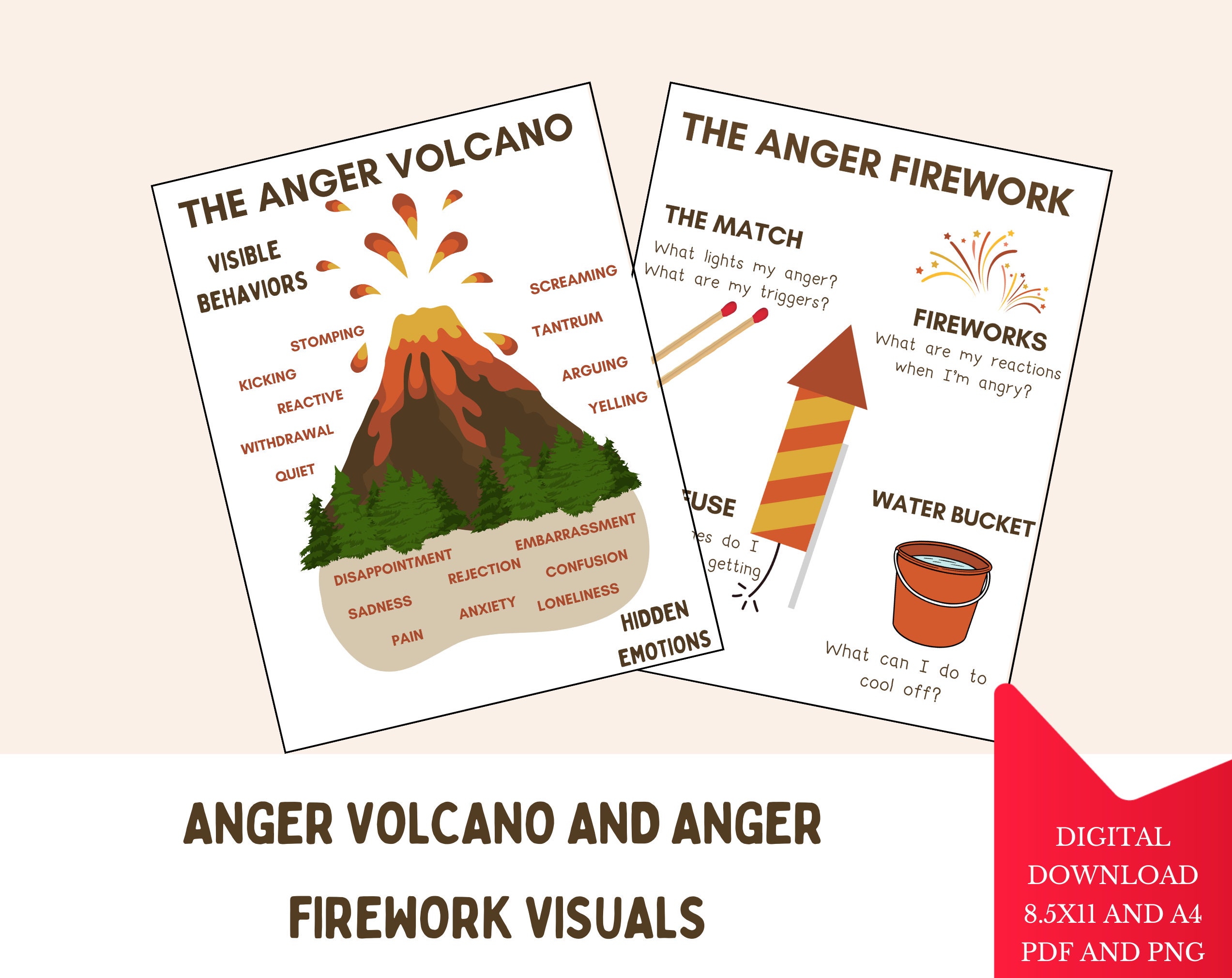 Anger Management for Kids, Anger Coping Worksheet Set, Anger Firework ...