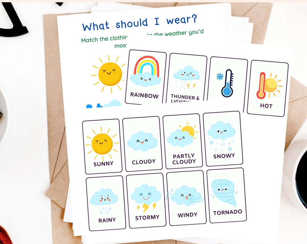 12 Weather Cards, Printable Montessori Flashcards, Pre-school Cards ...