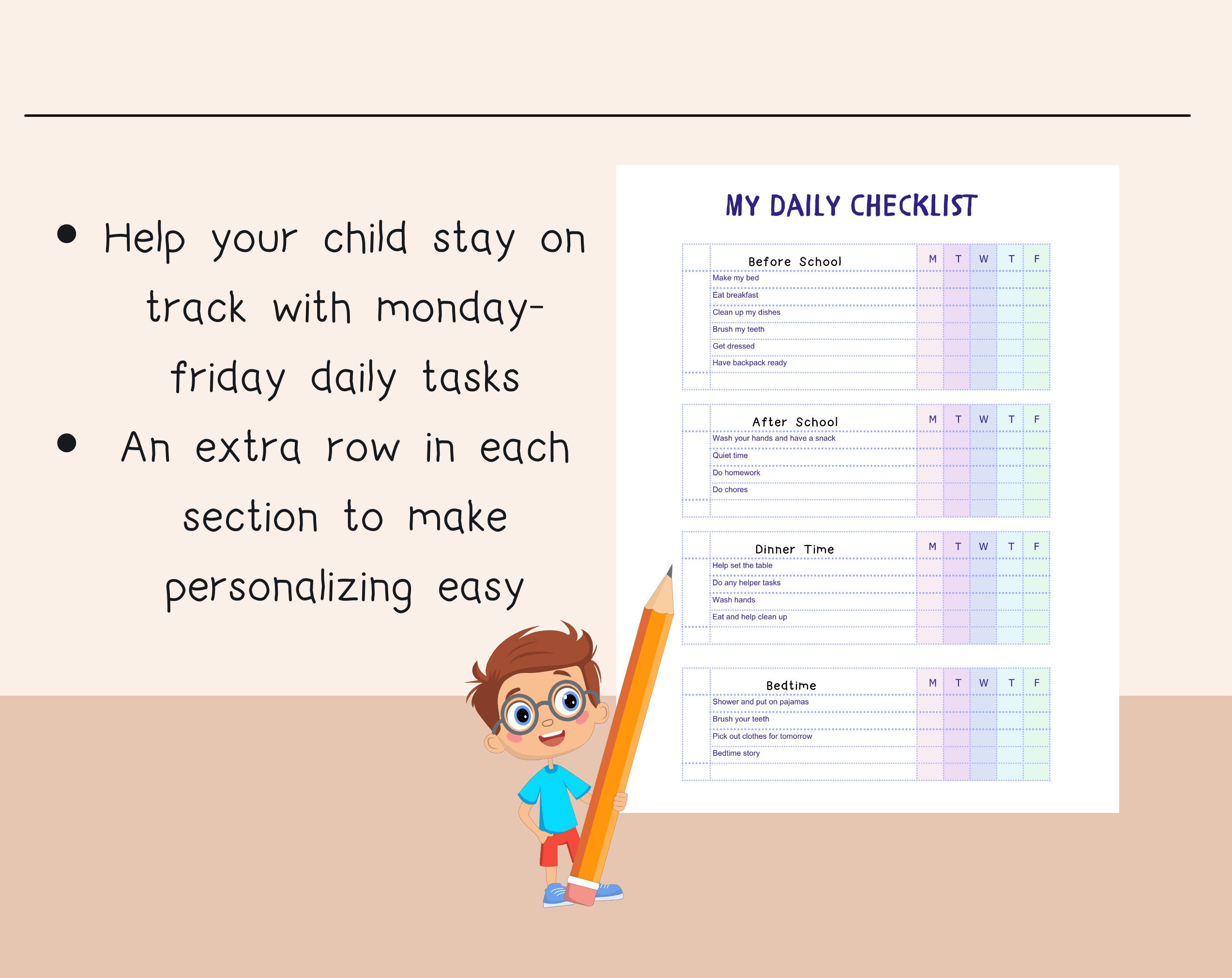 Kid's Daily Checklist, Printable School Week Checklist, Printable ...