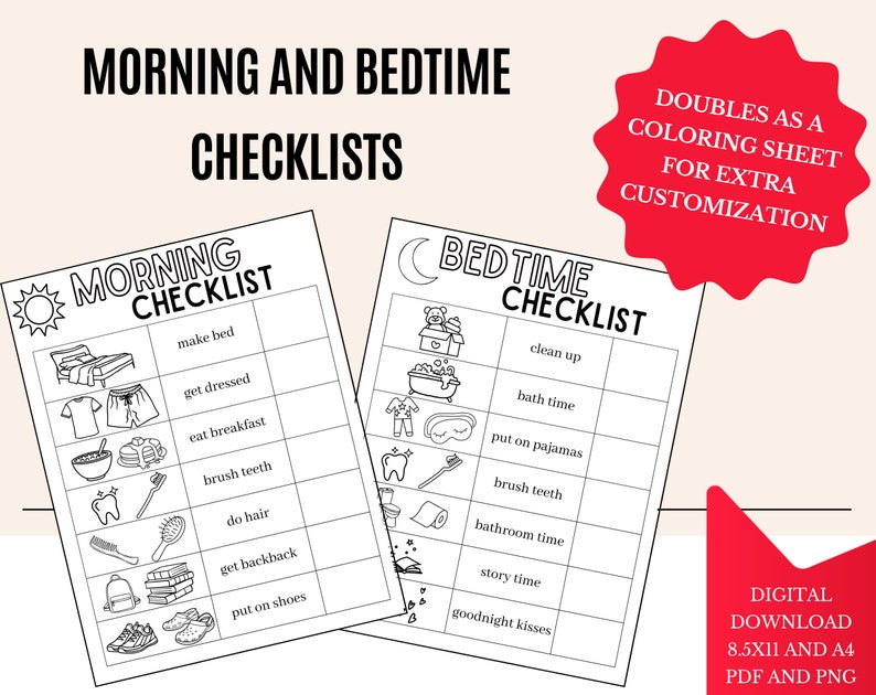 Bedtime Routine for Kids, Morning Routine Checklist, Children Routine ...