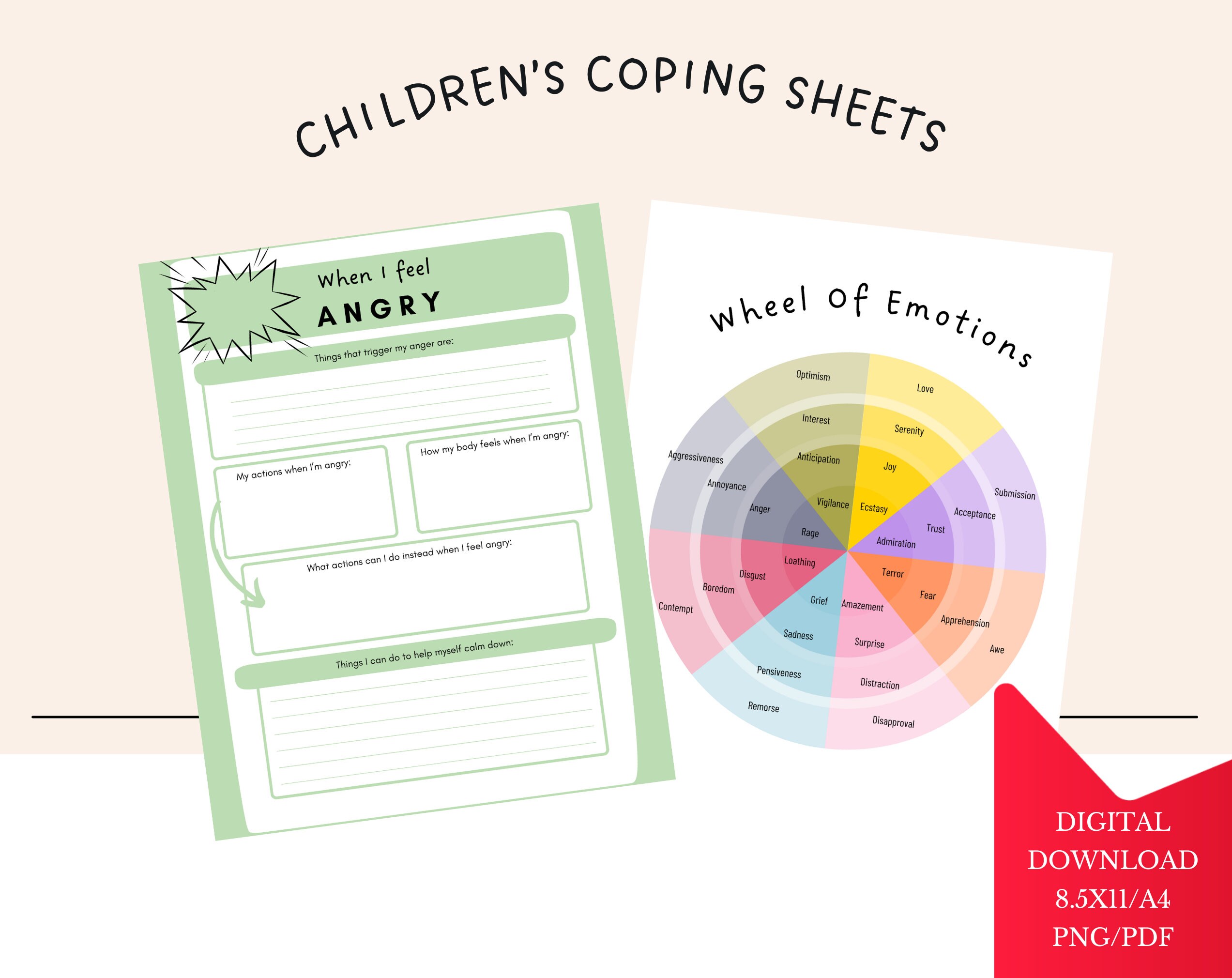 Emotional Coping Worksheet Printable, Emotion Wheel for Kids, Emotional ...