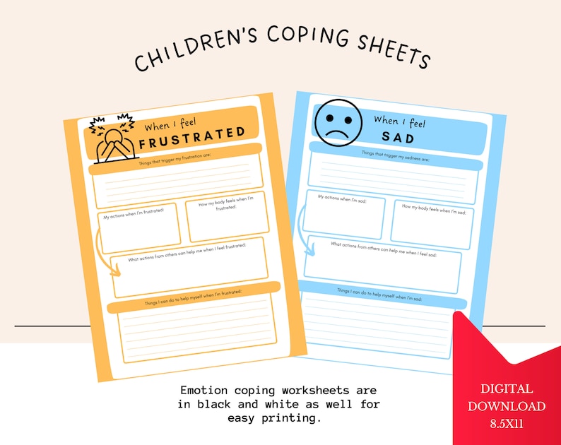 Emotional Coping Worksheet With Emotion Wheel for Kids-social Emotional ...
