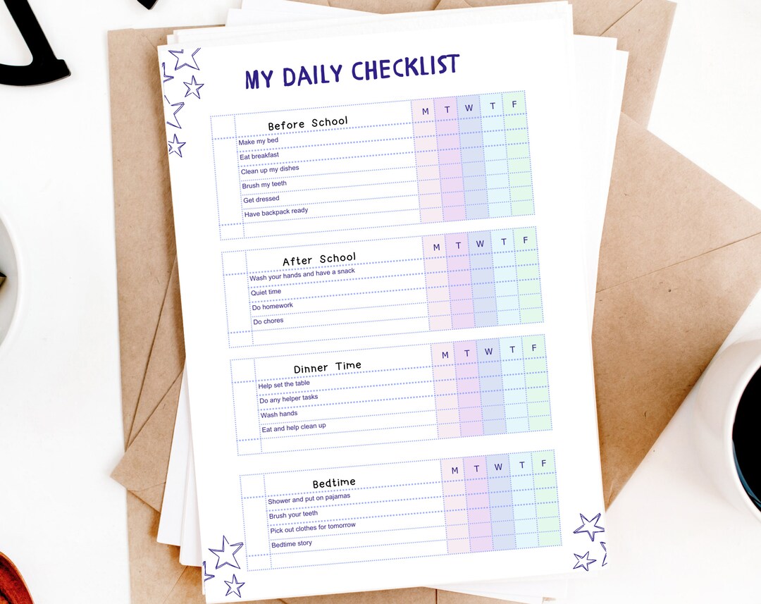 Kid's Daily Checklist, Printable School Week Checklist, Printable ...