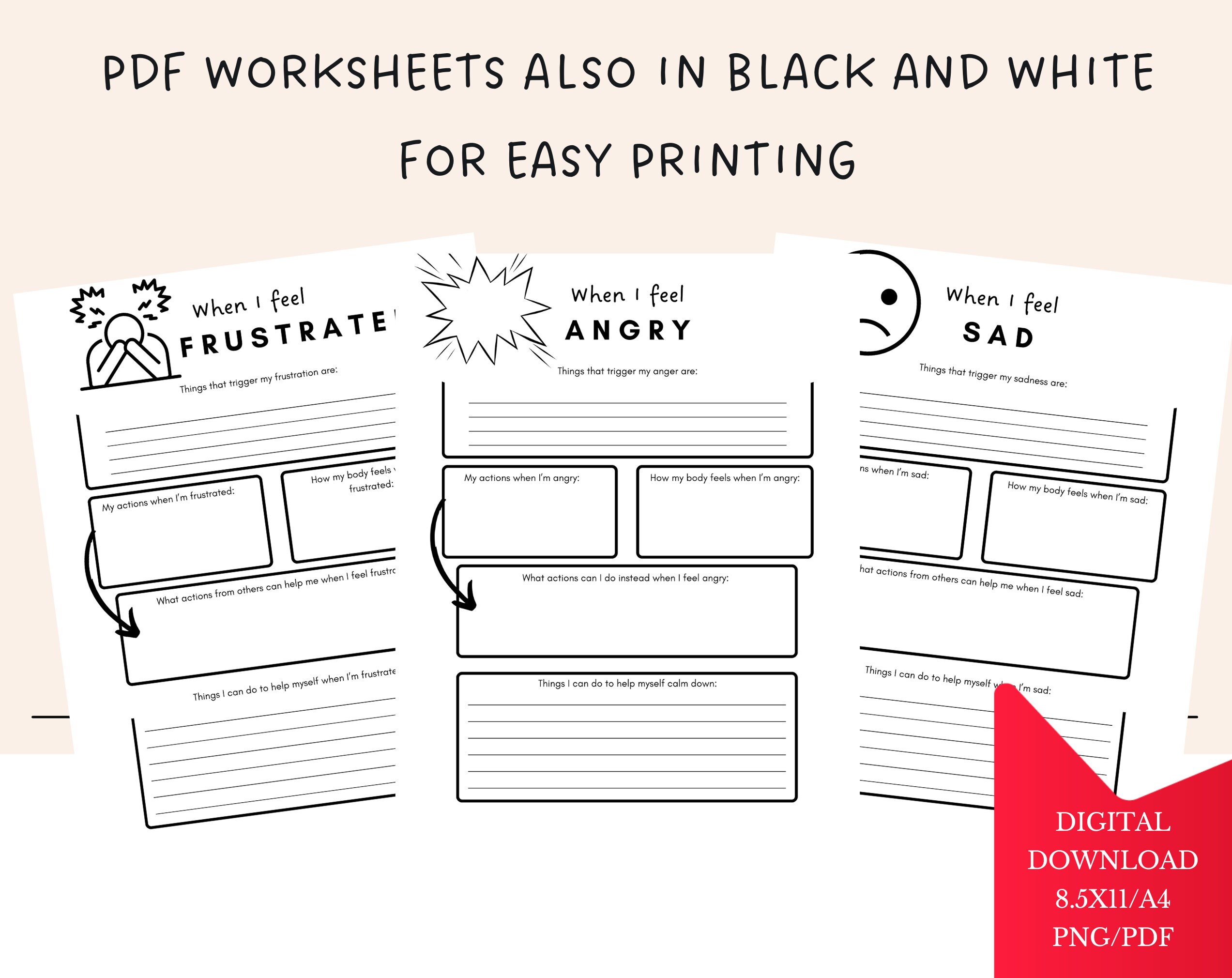 Emotional Coping Worksheet Printable, Emotion Wheel for Kids, Emotional ...