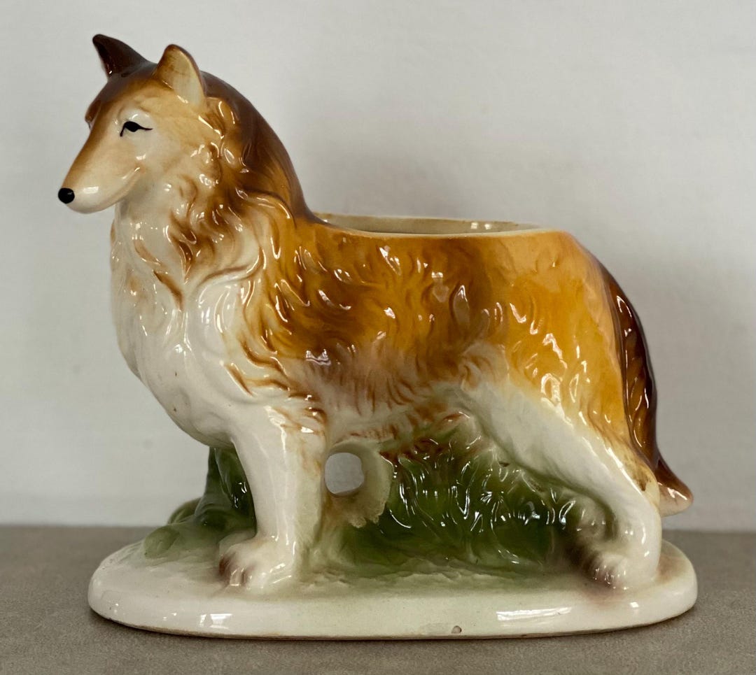 Antique Ceramic Collie Dog Planter - Etsy