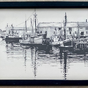 Framed Pen & Ink Drawing of Dingle Harbor, Ireland by Pat Hennessy 1975 ...