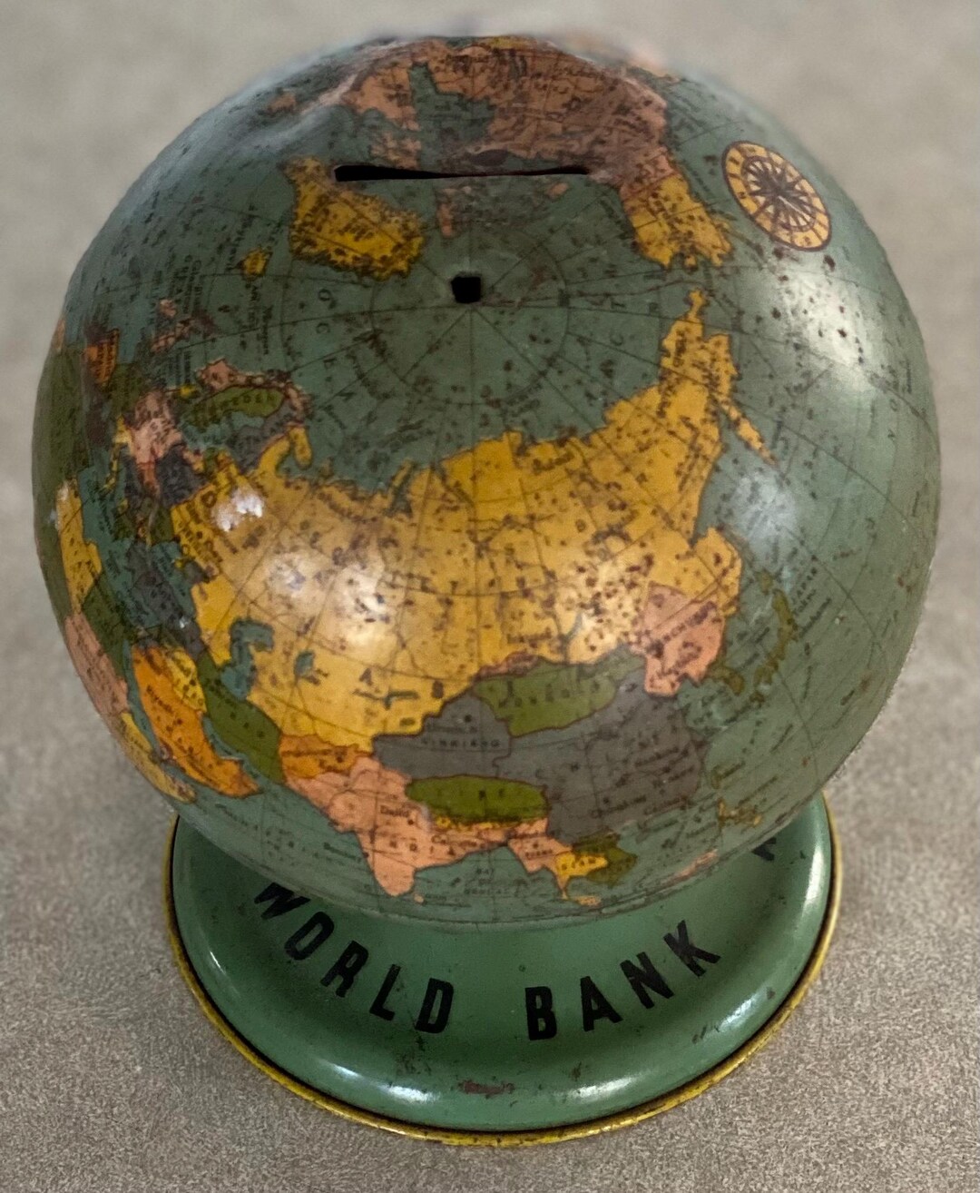 Antique Tin Globe Bank - Etsy