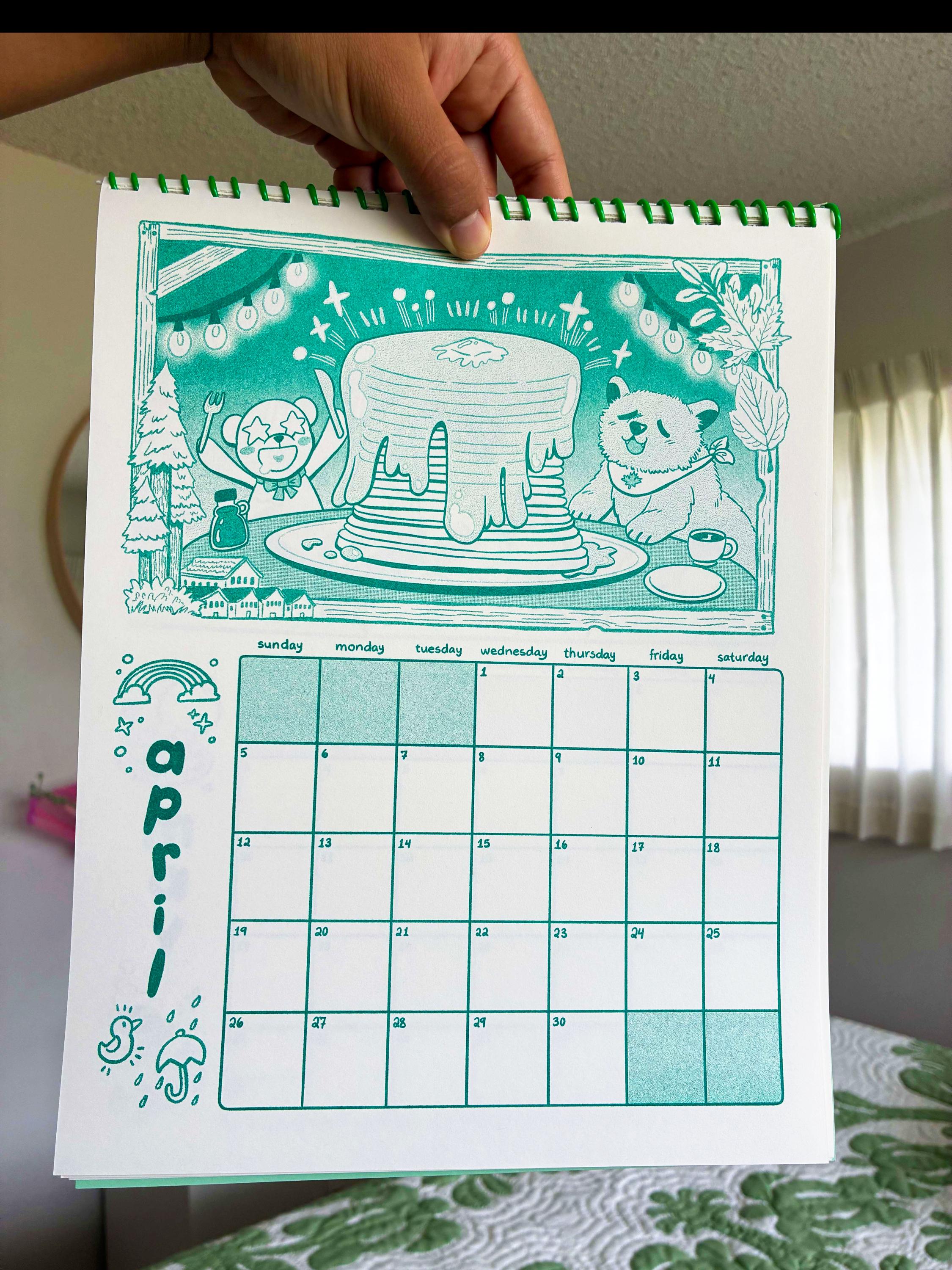 2026 Calendar Teddy-bear Travel Themed, Risograph Printed, Handmade ...