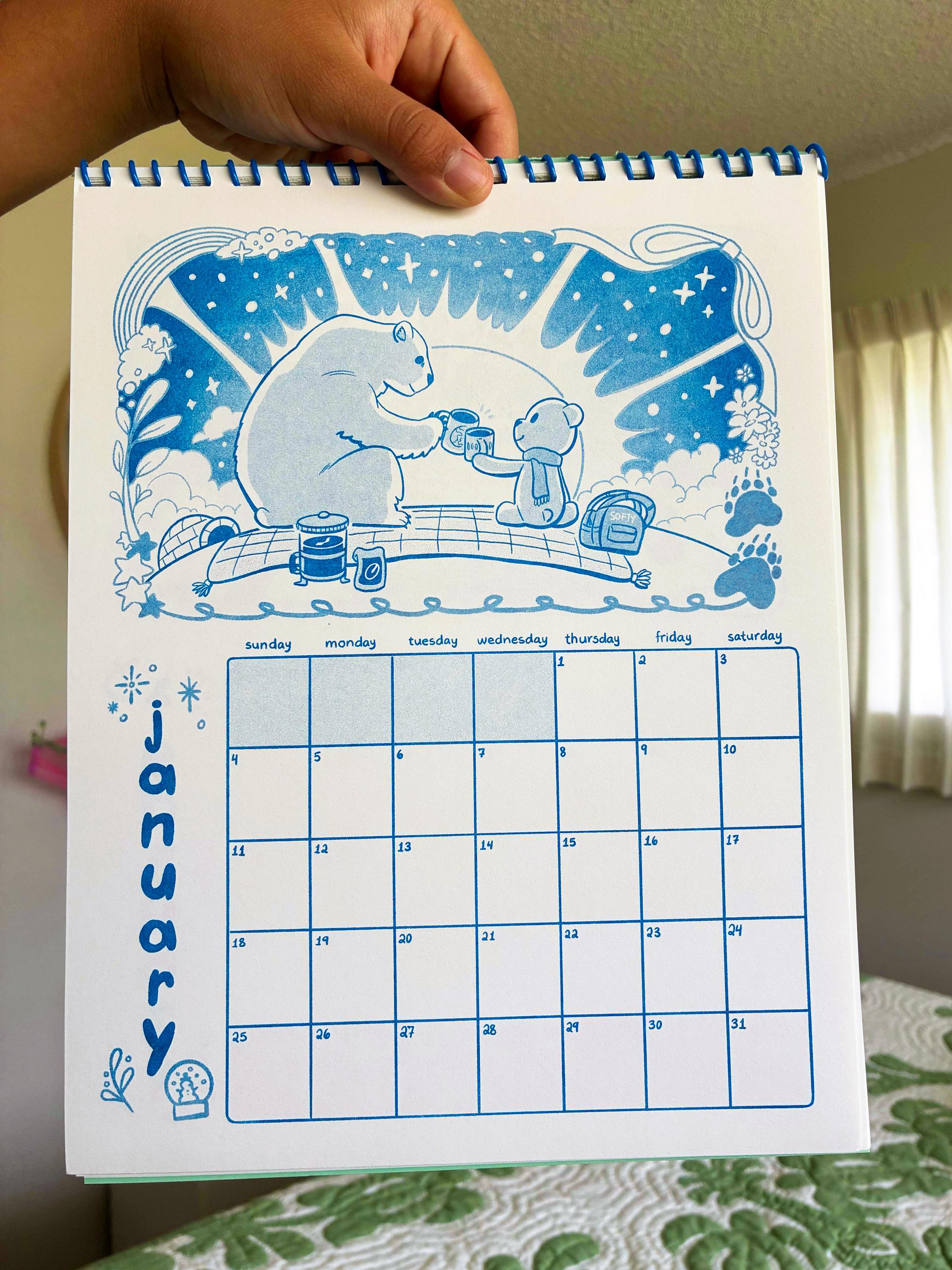 2026 Calendar Teddy-bear Travel Themed, Risograph Printed, Handmade ...