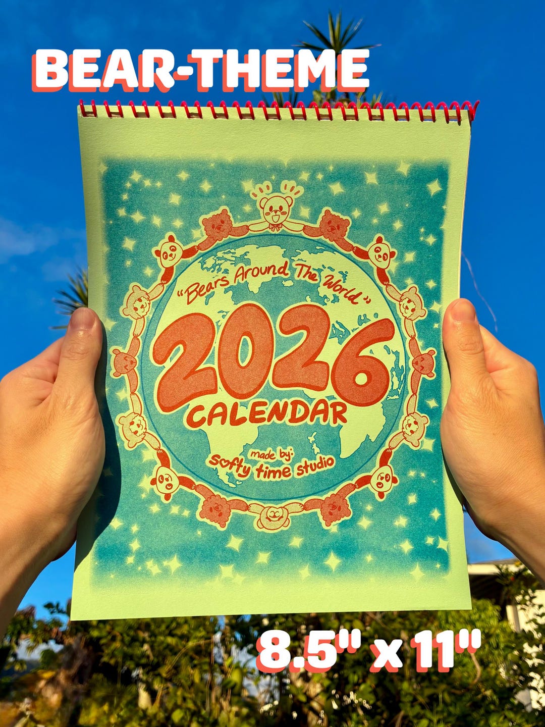 2026 Calendar Teddy-bear Travel Themed, Risograph Printed, Handmade ...
