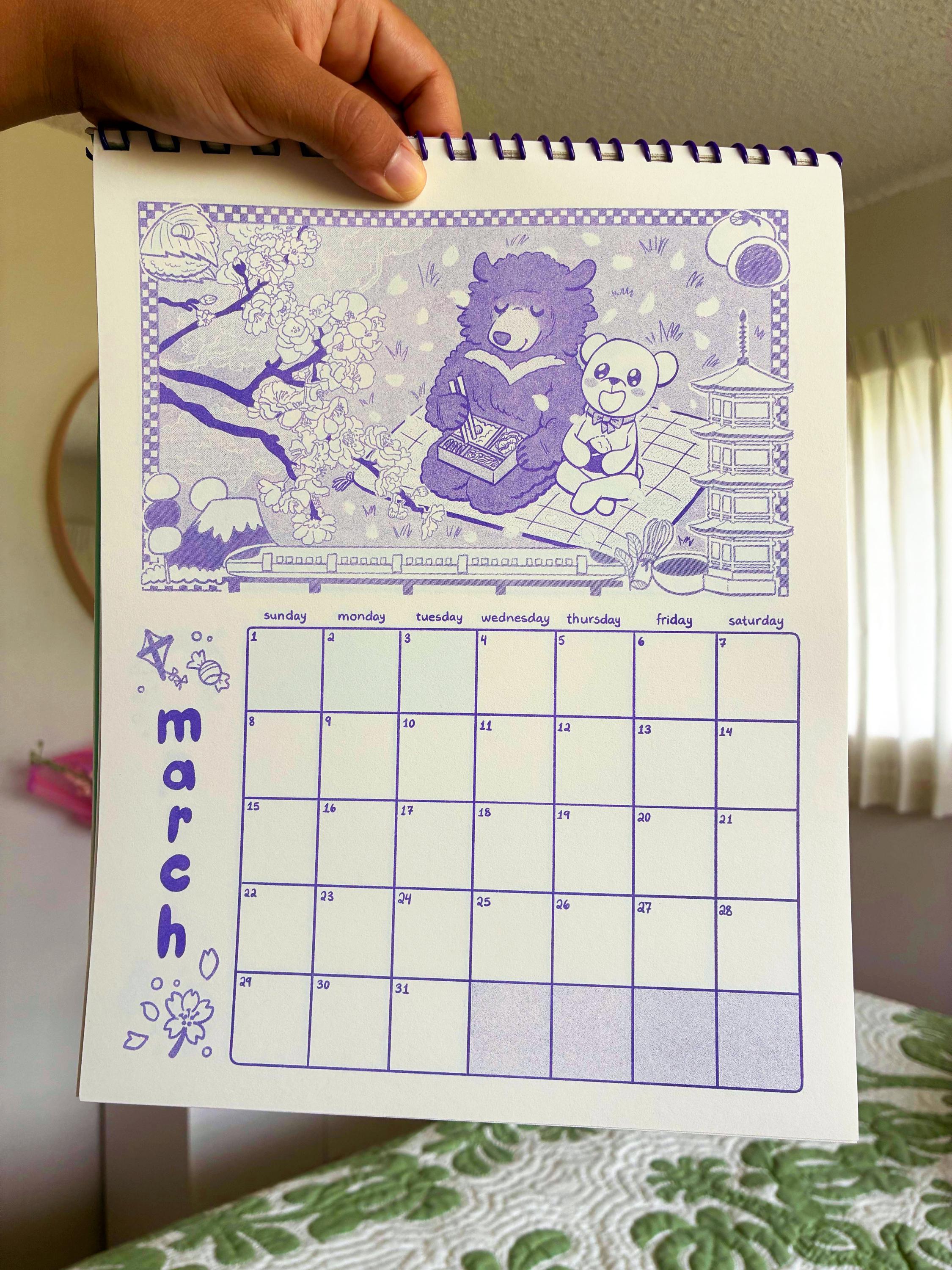 2026 Calendar Teddy-bear Travel Themed, Risograph Printed, Handmade ...