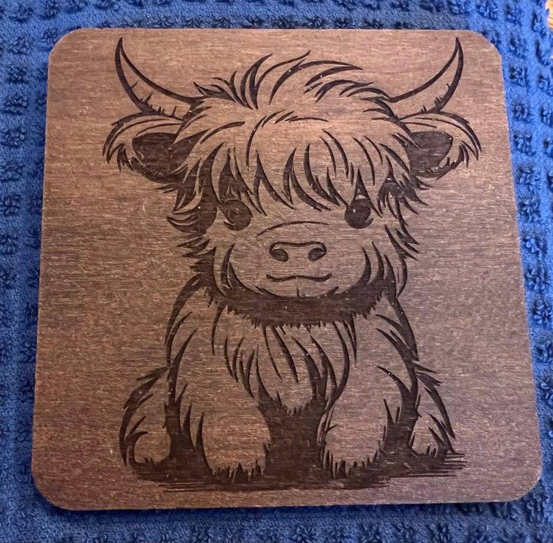 Set of 4 Laser Engraved Highland Cow Coasters - Etsy