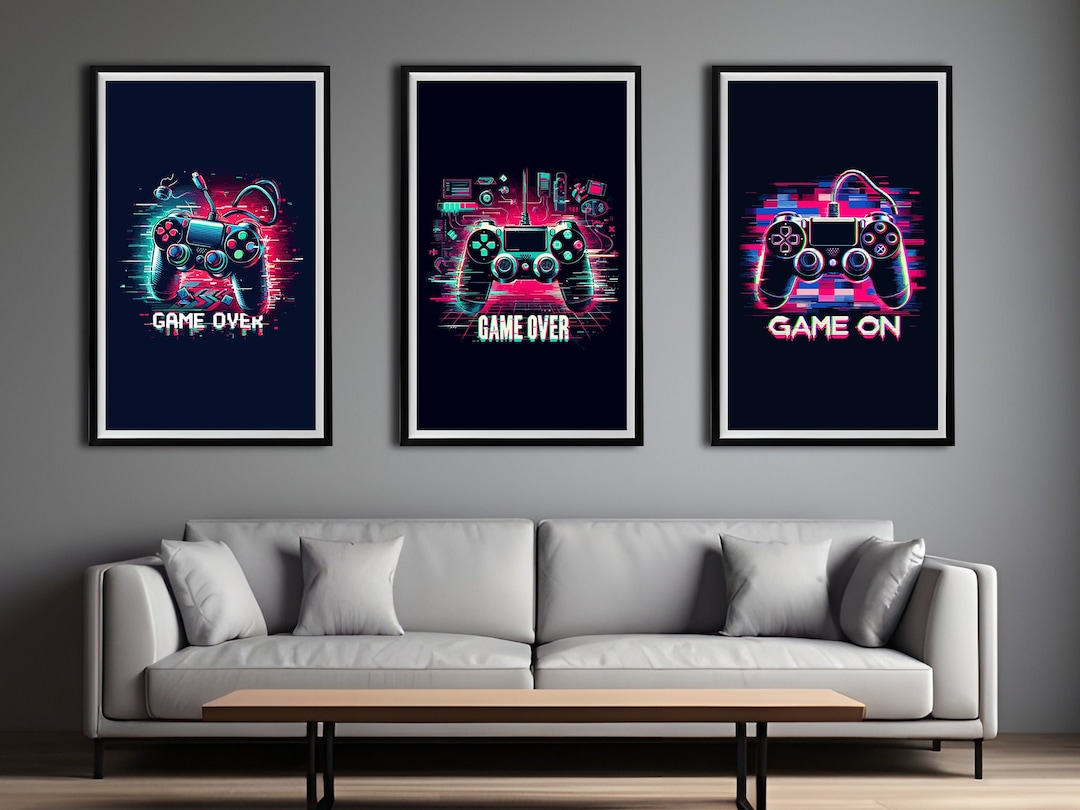 Set of 3 Cool Gaming Posters, Gaming Wall Art Game Over Game on ...
